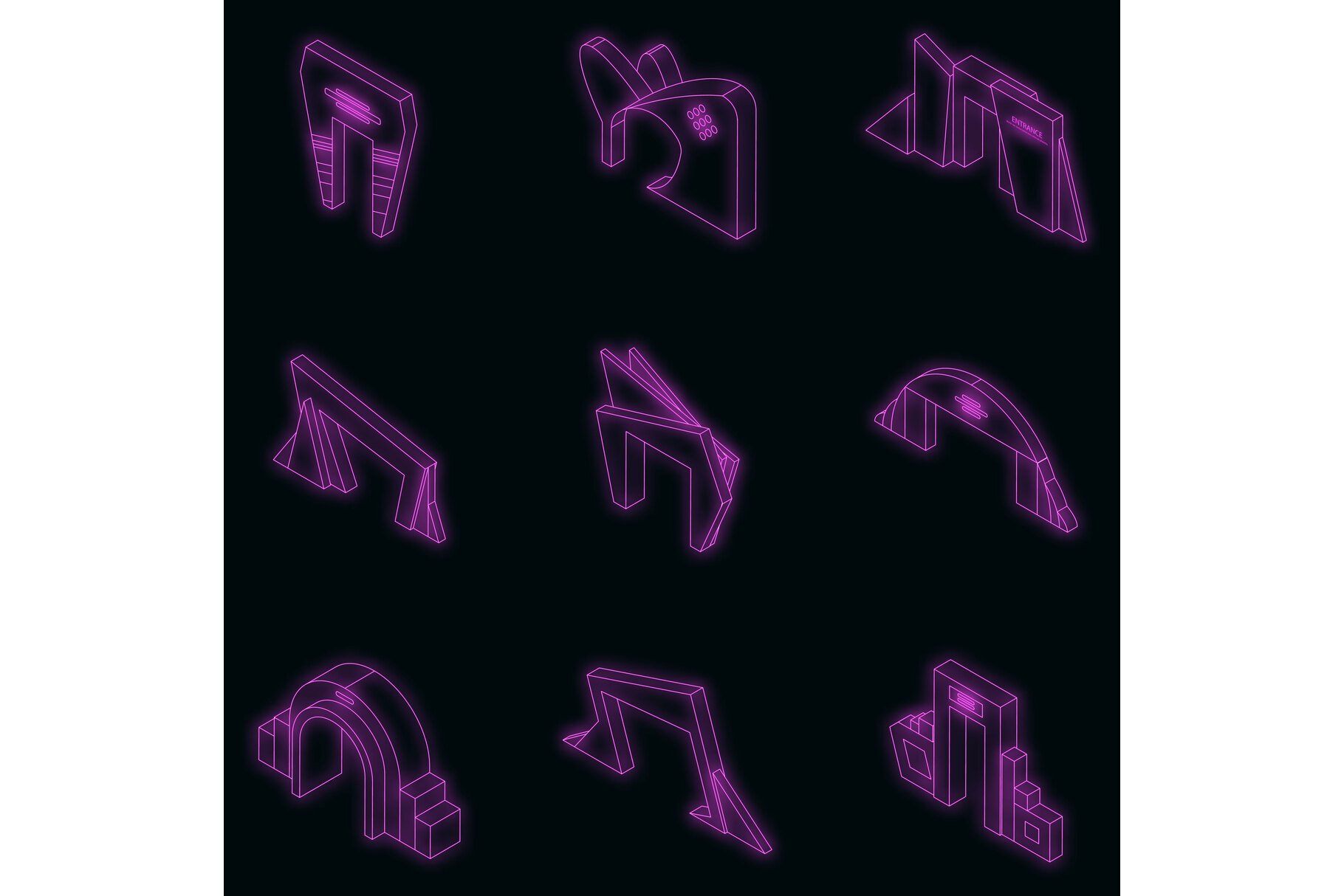 Entrance arch icons set vector neon