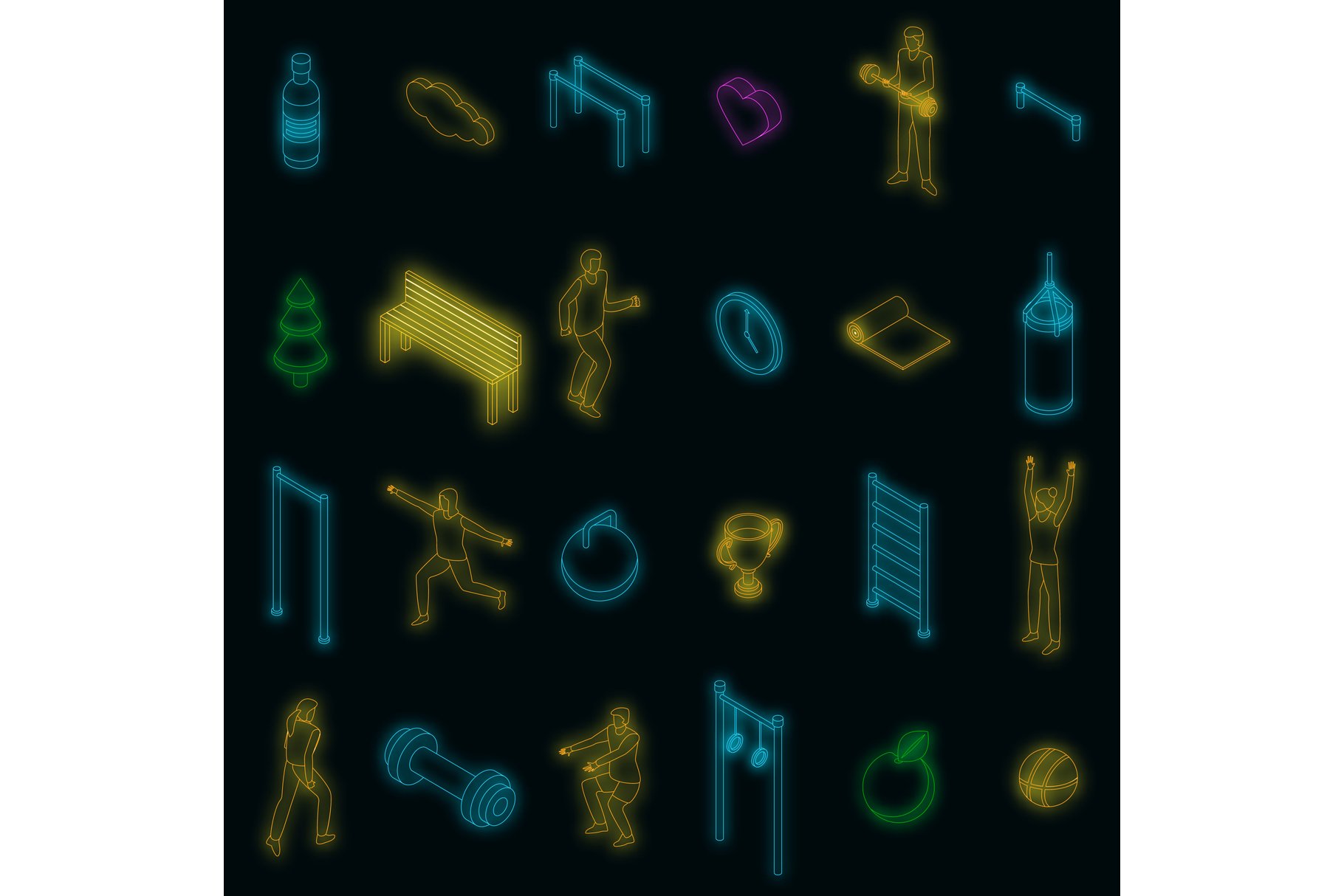 Outdoor fitness icons set vector neon (2210078) | Icons | Design Bundles