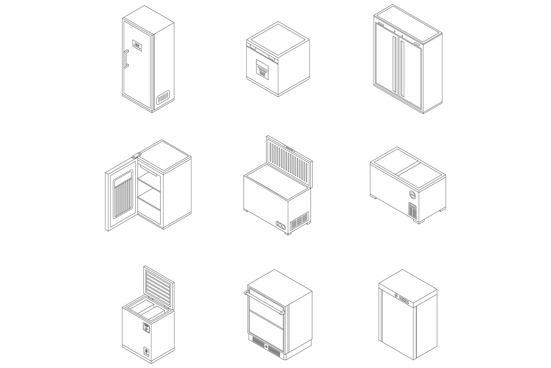 Freezer icon set vector outline (2210317) | Icons | Design Bundles