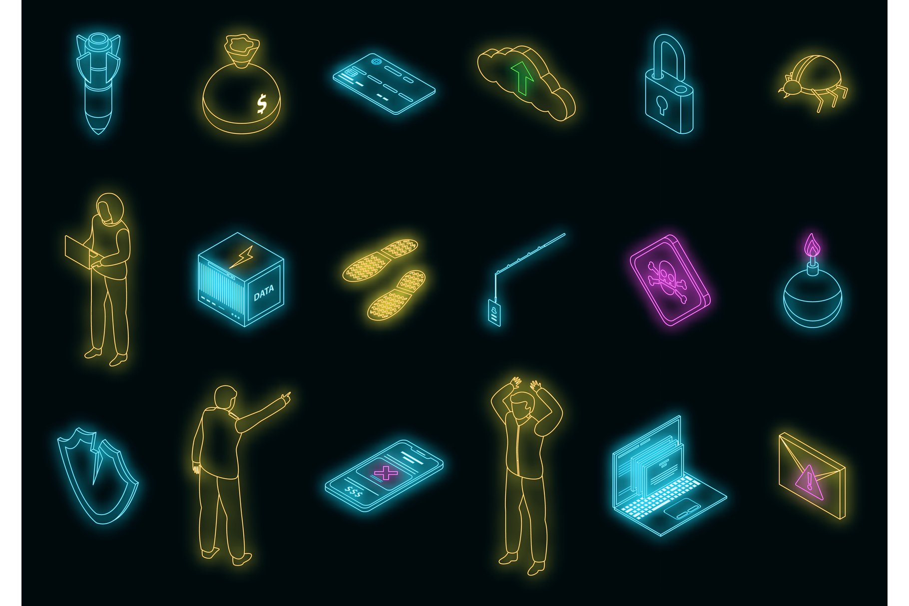 Fraud icons set vector neon (2210869)