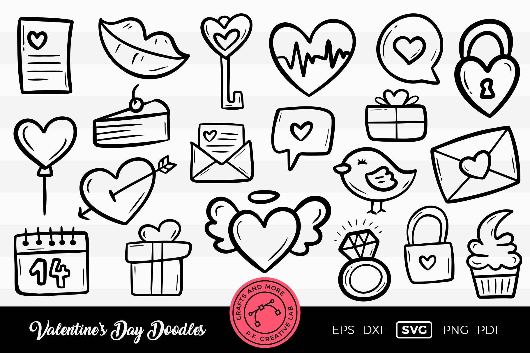 Valentine's Day Doodles Clipart Bundle (1746809) | Laser Cutting ...