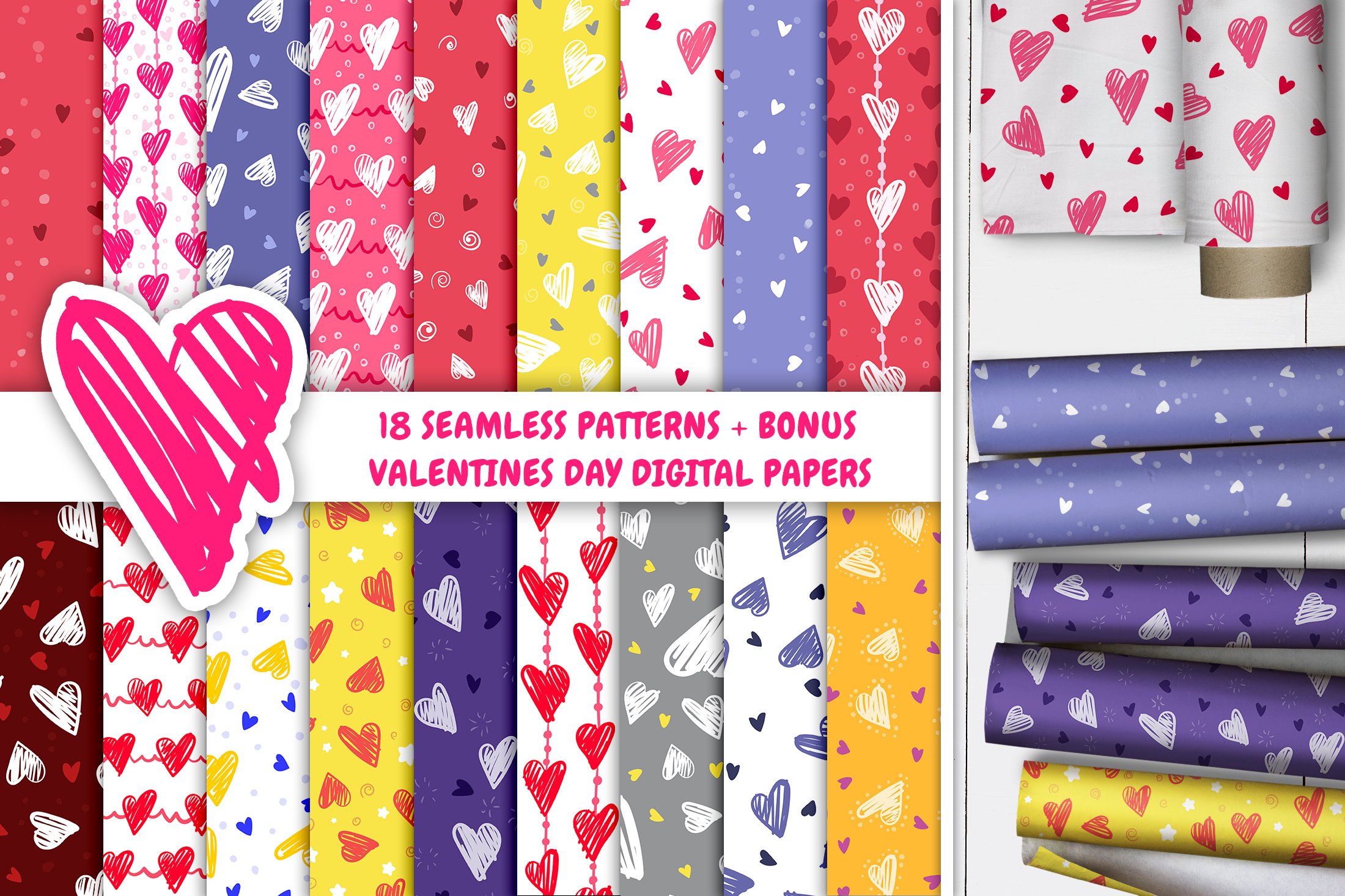 18 Cartoon Digital Papers. Valentine's Day (2241829)