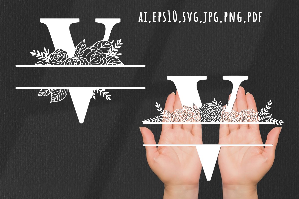 Flower Split Monogram. Letter V (1840919) | Monograms | Design Bundles