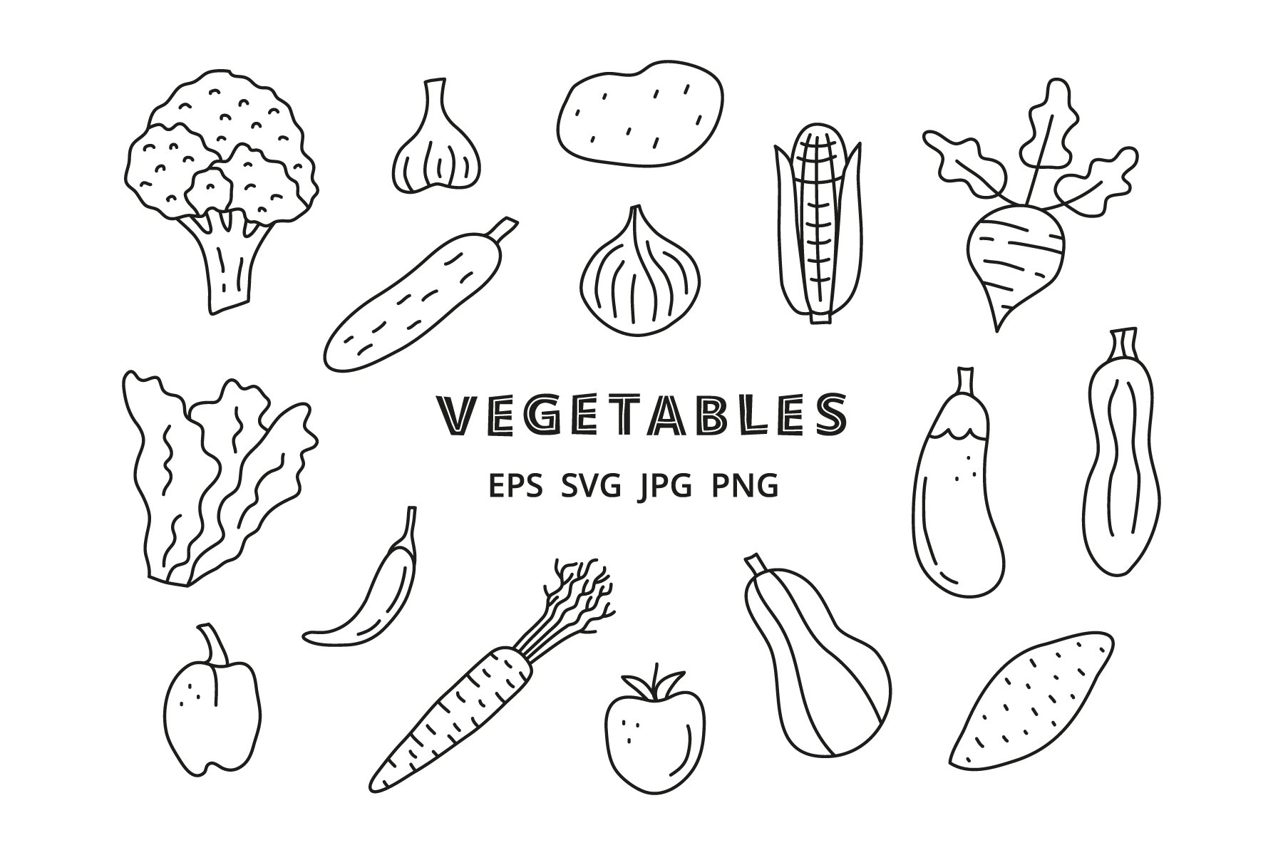 Cute doodle outline vegetables. (1761671) | SVGs | Design Bundles
