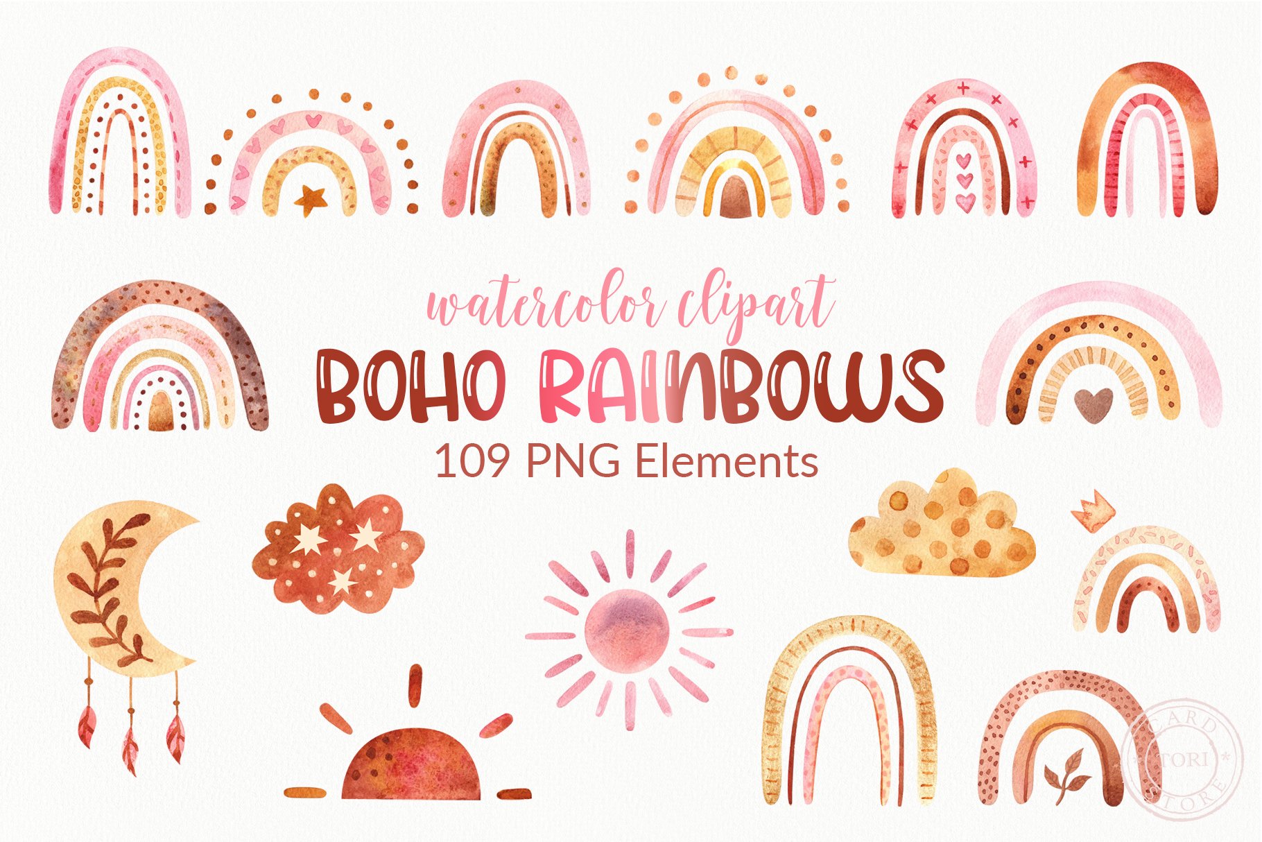 Rainbow and Dots Hand Painted Watercolor Clip Art Commercial Use PNG ...