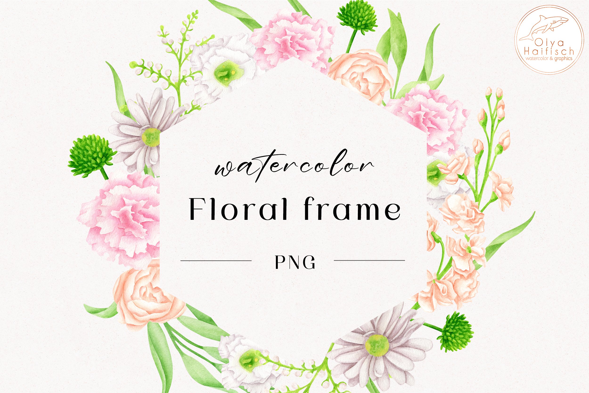 Watercolor Floral Frame Clipart. Geometric Flower Border PNG