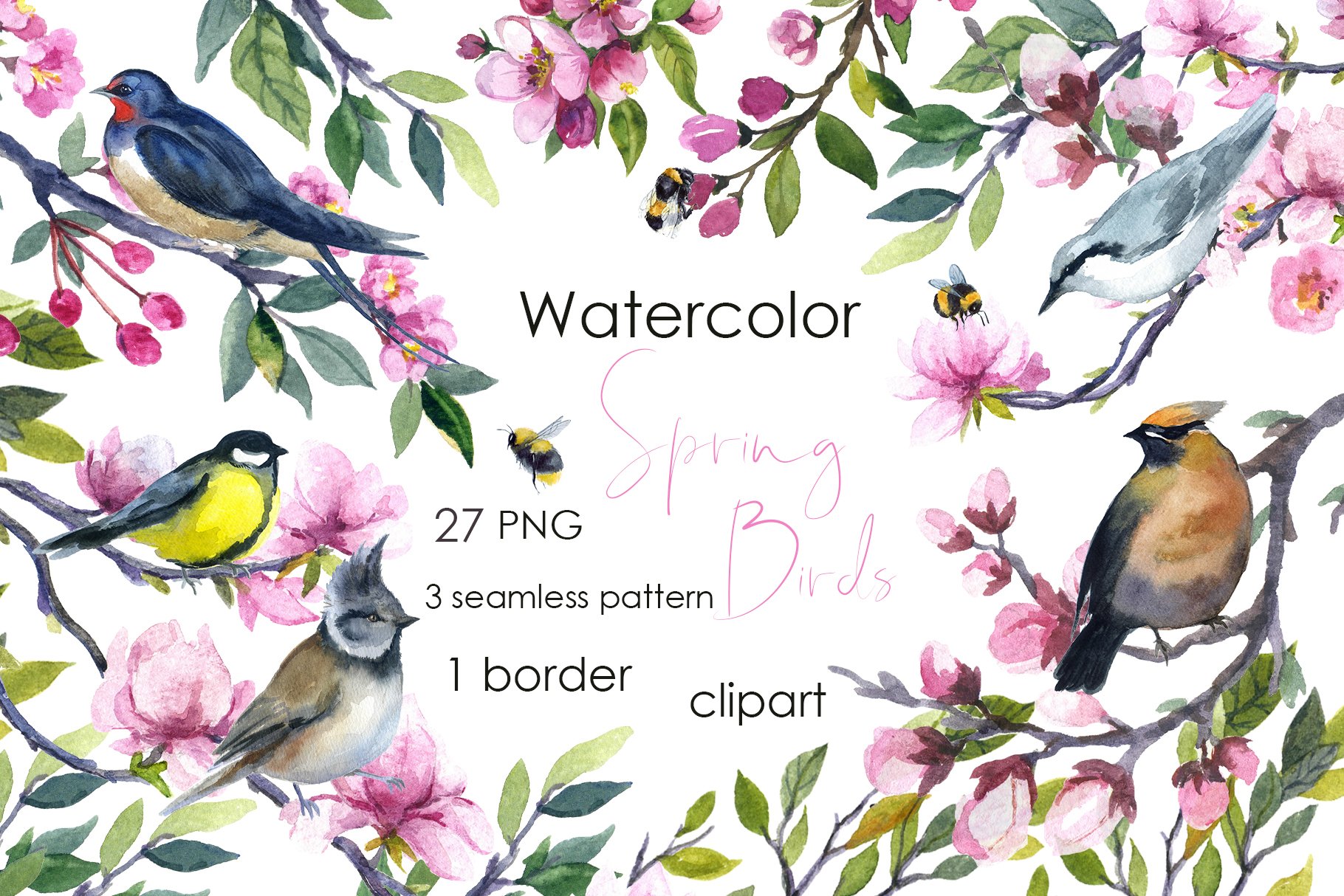 Spring Birds And Flowers Clipart