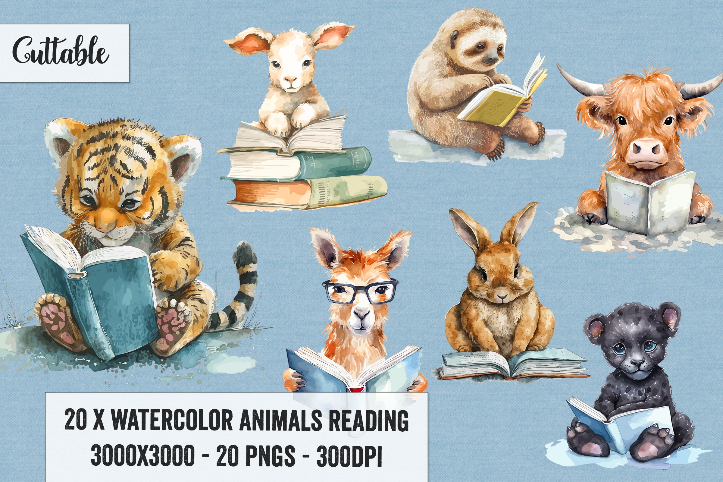 Animals Reading Books Clipart