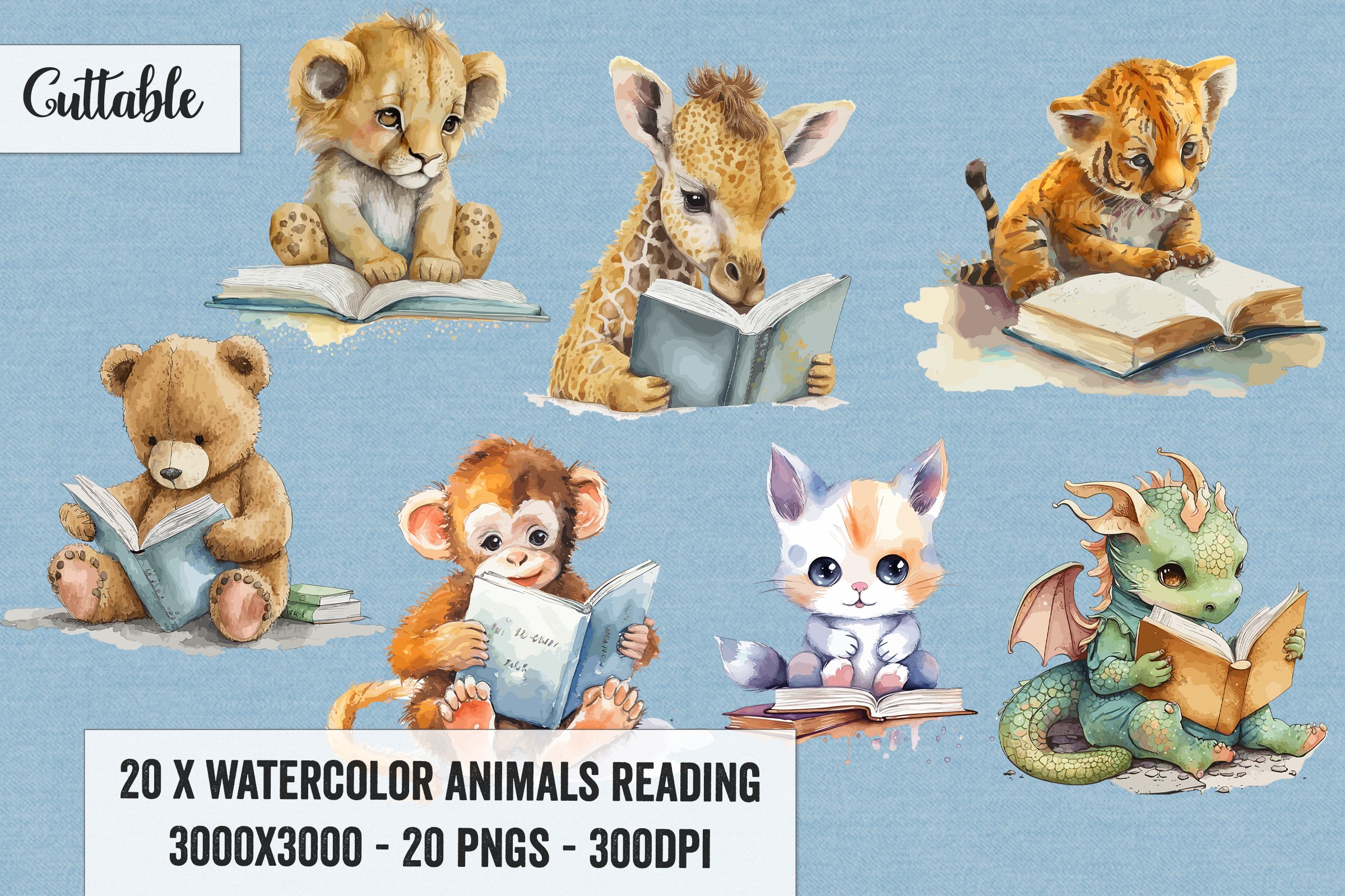 Baby Animal Reading Clipart