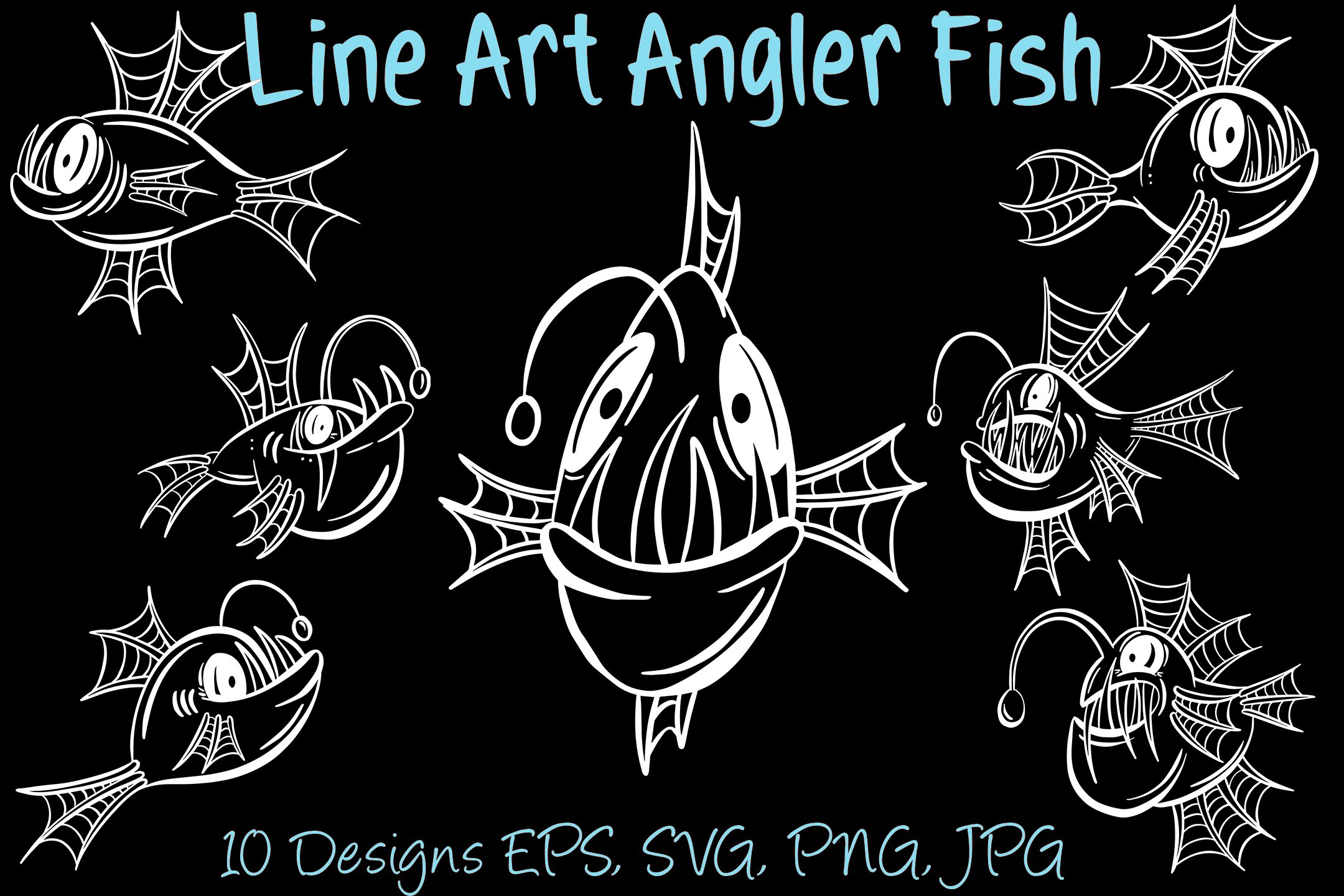 Line Art Cartoon Deep Sea Anglerfish Fish Creatures