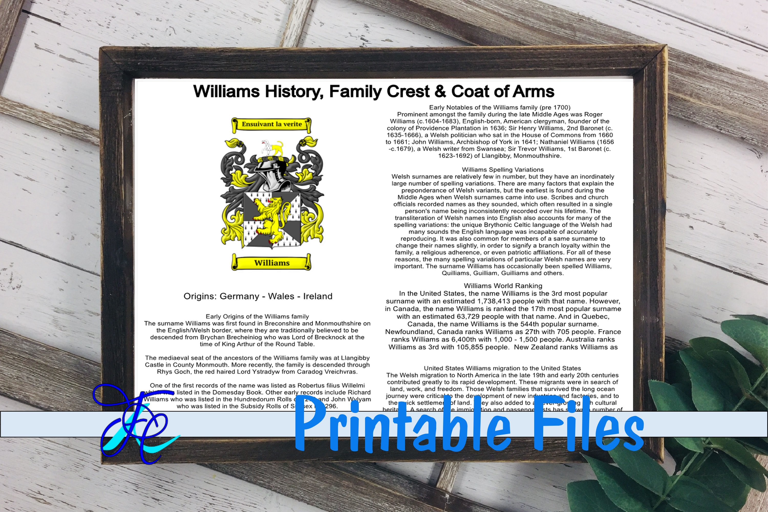 Williams Ancestry Williams Coat Of Arms / Williams Family Crest"