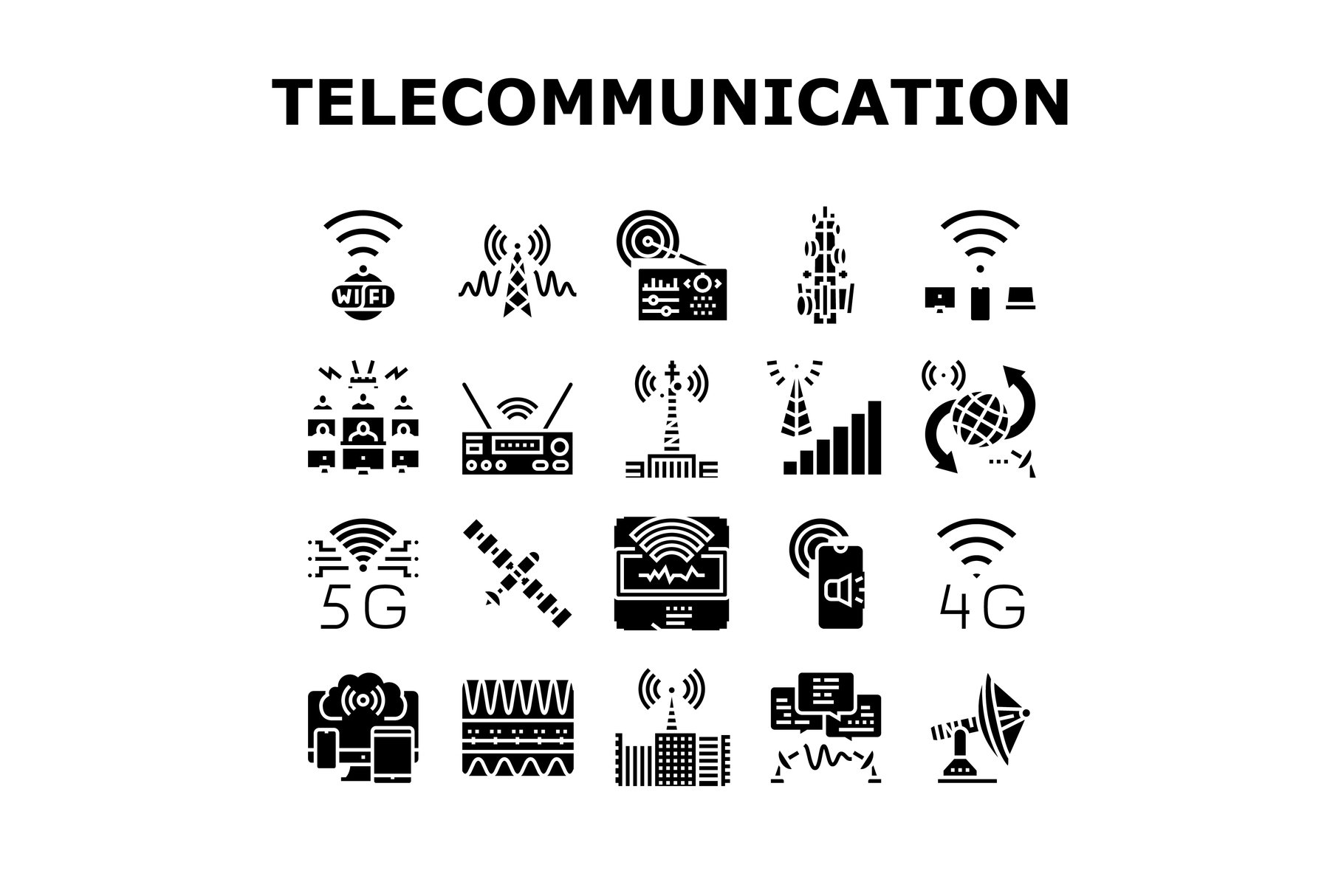 Telecommunication Technology Icons Set Vector (2231556) | Icons ...