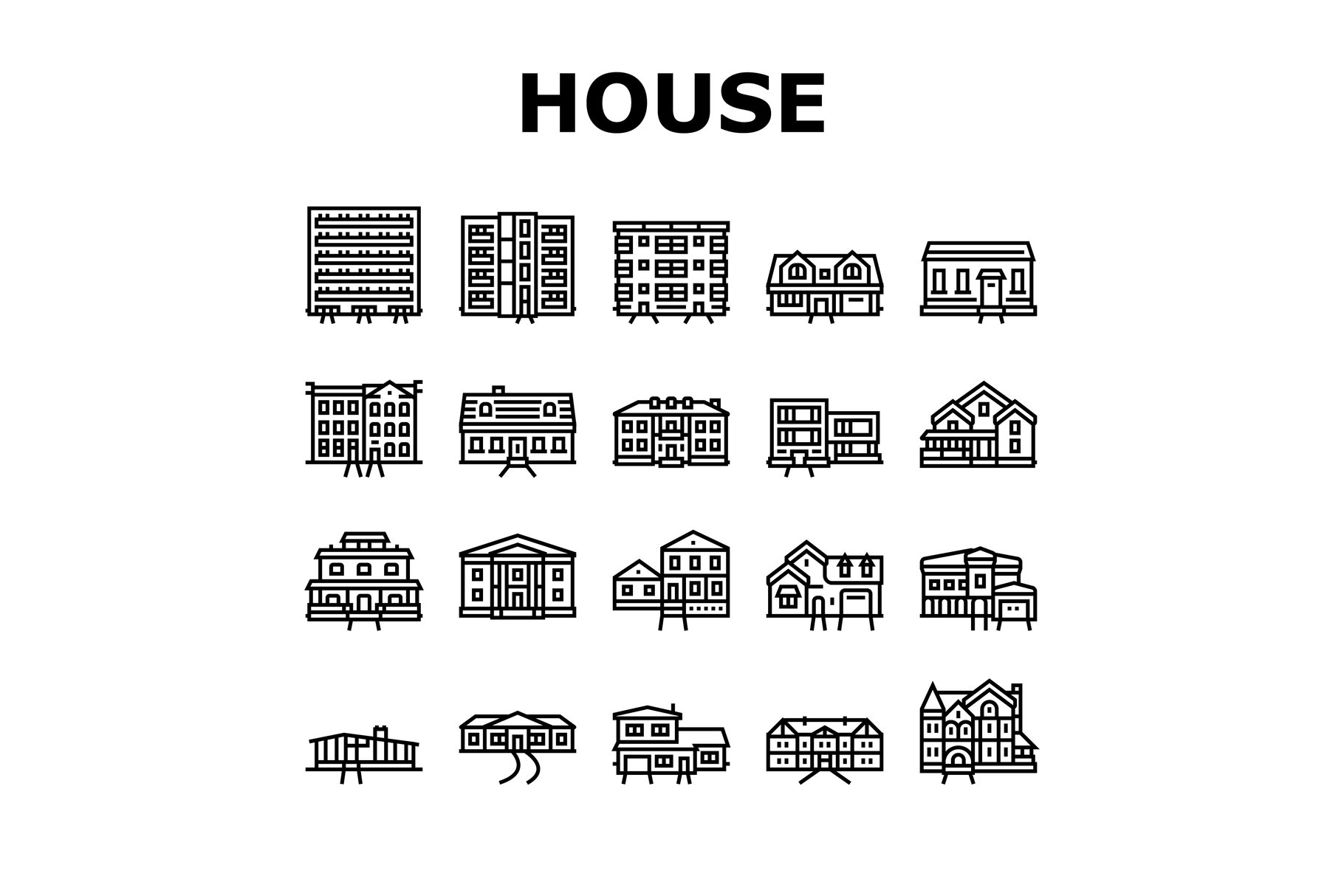 House Architectural Exterior Icons Set Vector (2231580) | Icons ...