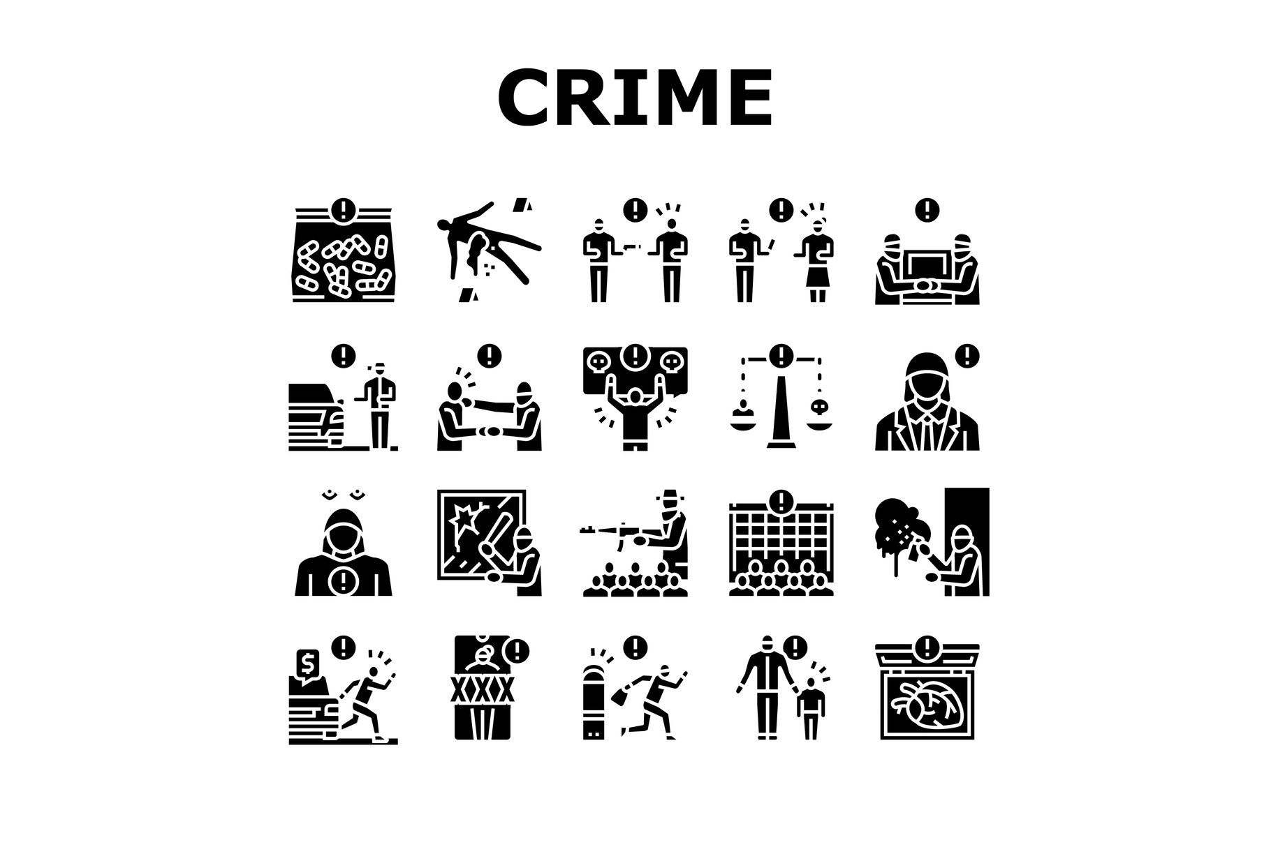 Crime Bandit Illegal Actions Icons Set Vector (2231643) | Icons ...