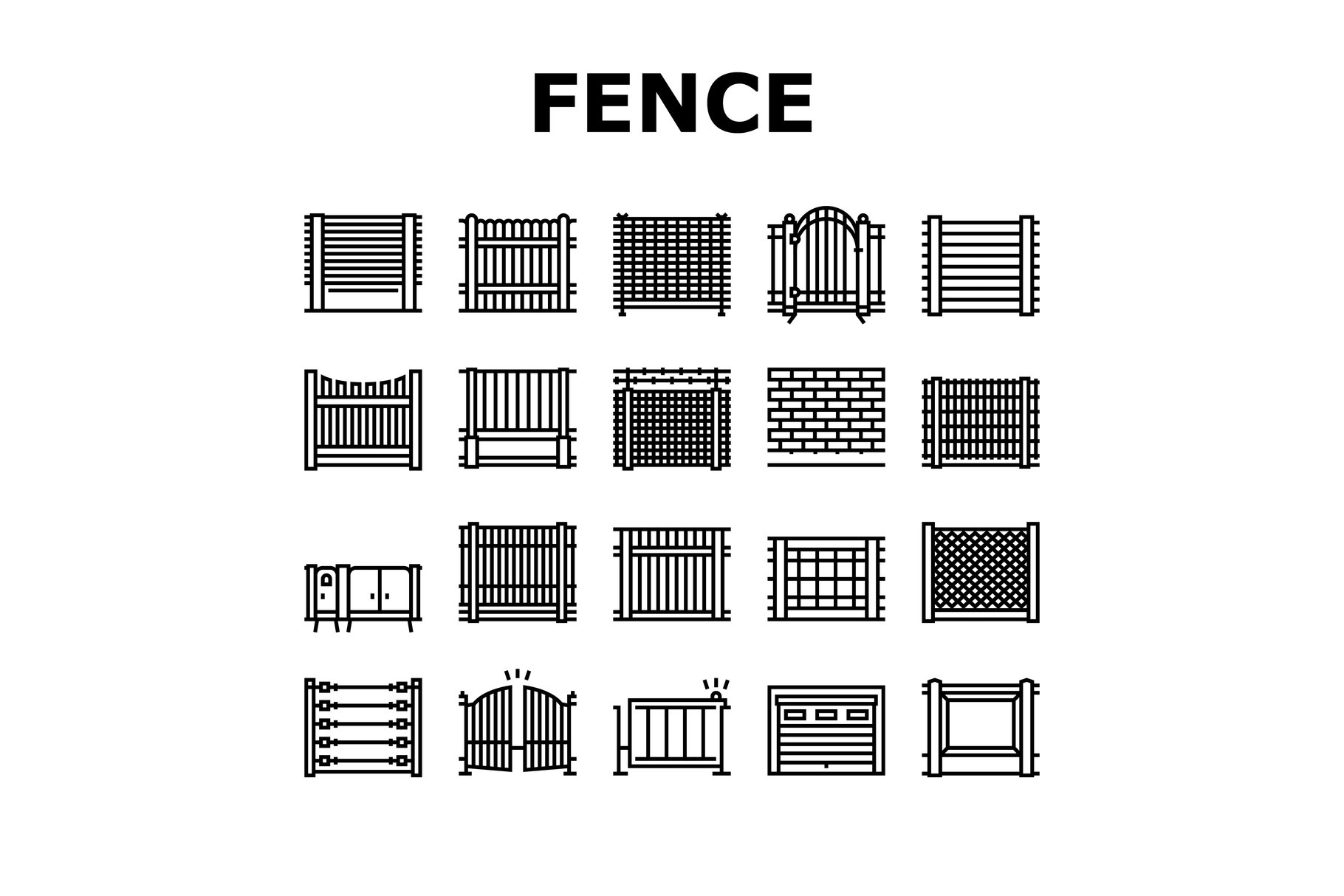 Fence And Gate Exterior Security Icons Set Vector (2231816) | Icons ...