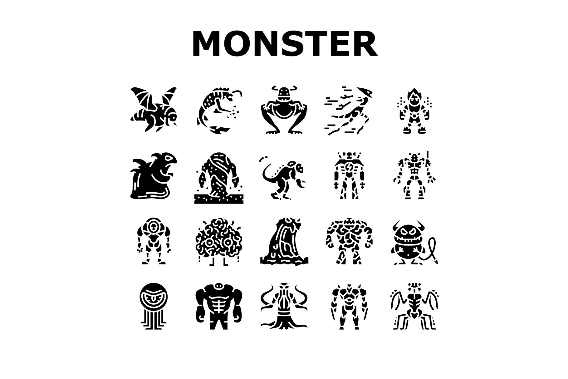 Monster Scary Fantasy Characters Icons Set Vector (2231886)