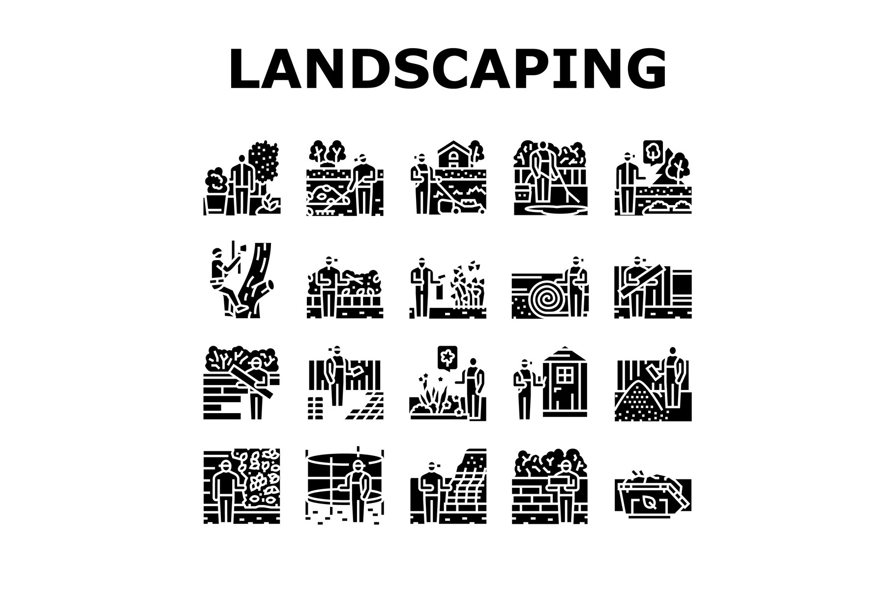 garden landscape lawn landscaping icons set vector (2231993) | Icons ...