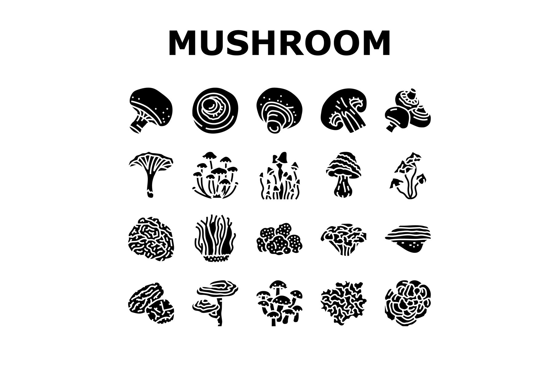 mushroom food forest fungi icons set vector (2232160) | Icons | Design ...