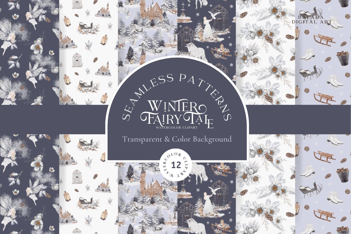 Winter Fairy Tale Seamless Patterns PNG