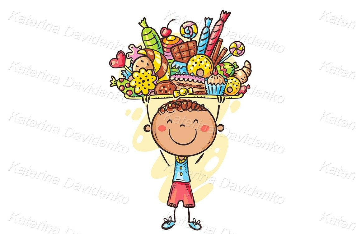 Cartoon little boy holding sweets (1988261) | Illustrations | Design ...