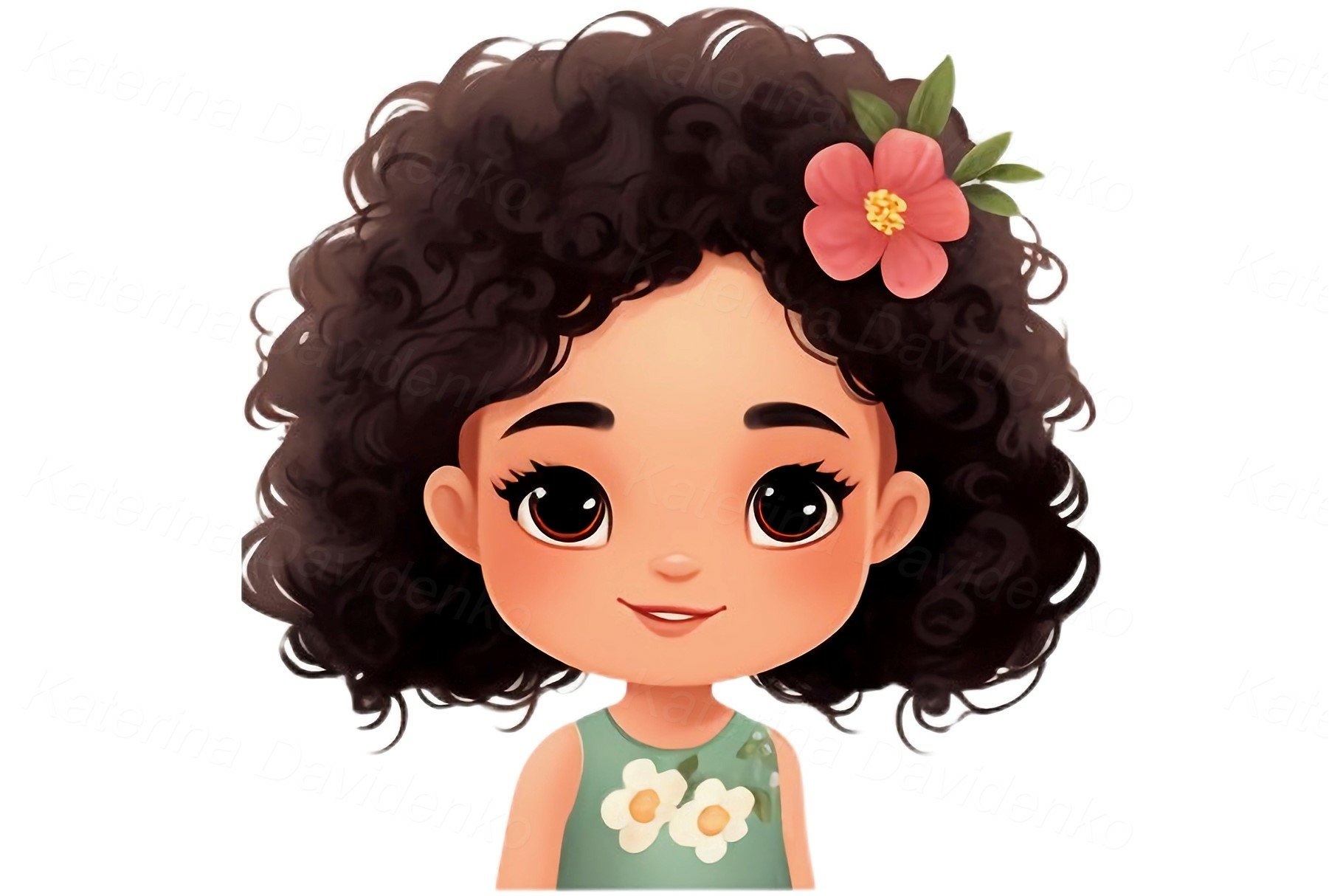 Cartoon Little Girl With Curly Hair