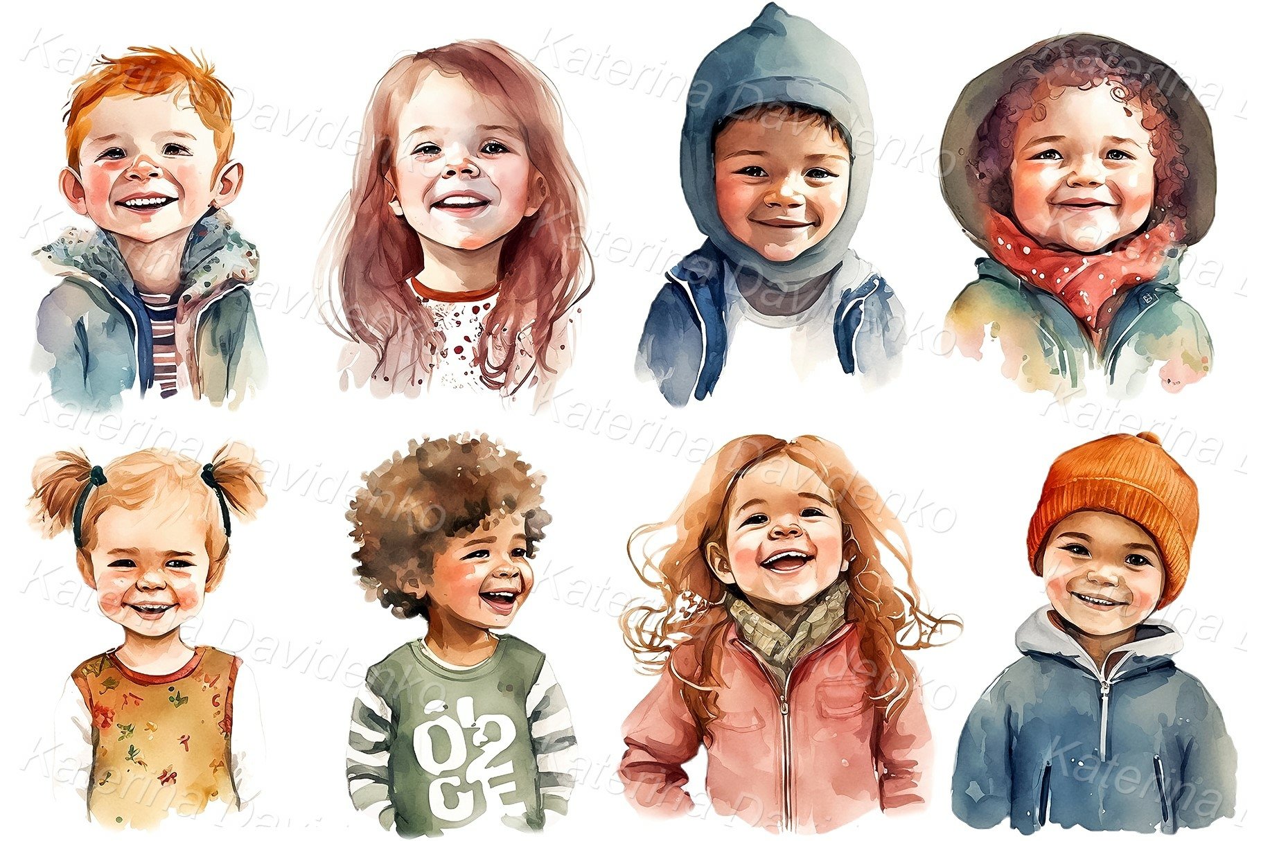 Smiling Children Faces Cartoon