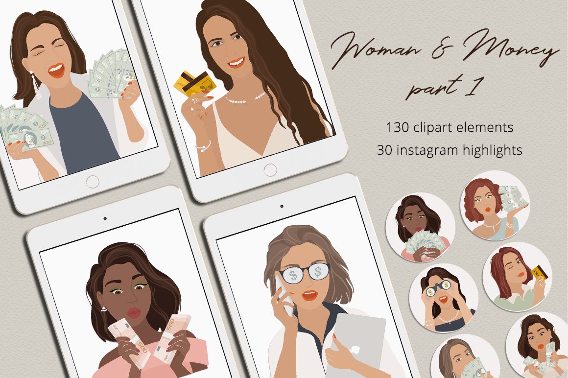 Woman and Money Part 1 Illustration Set (1573311) | Illustrations ...