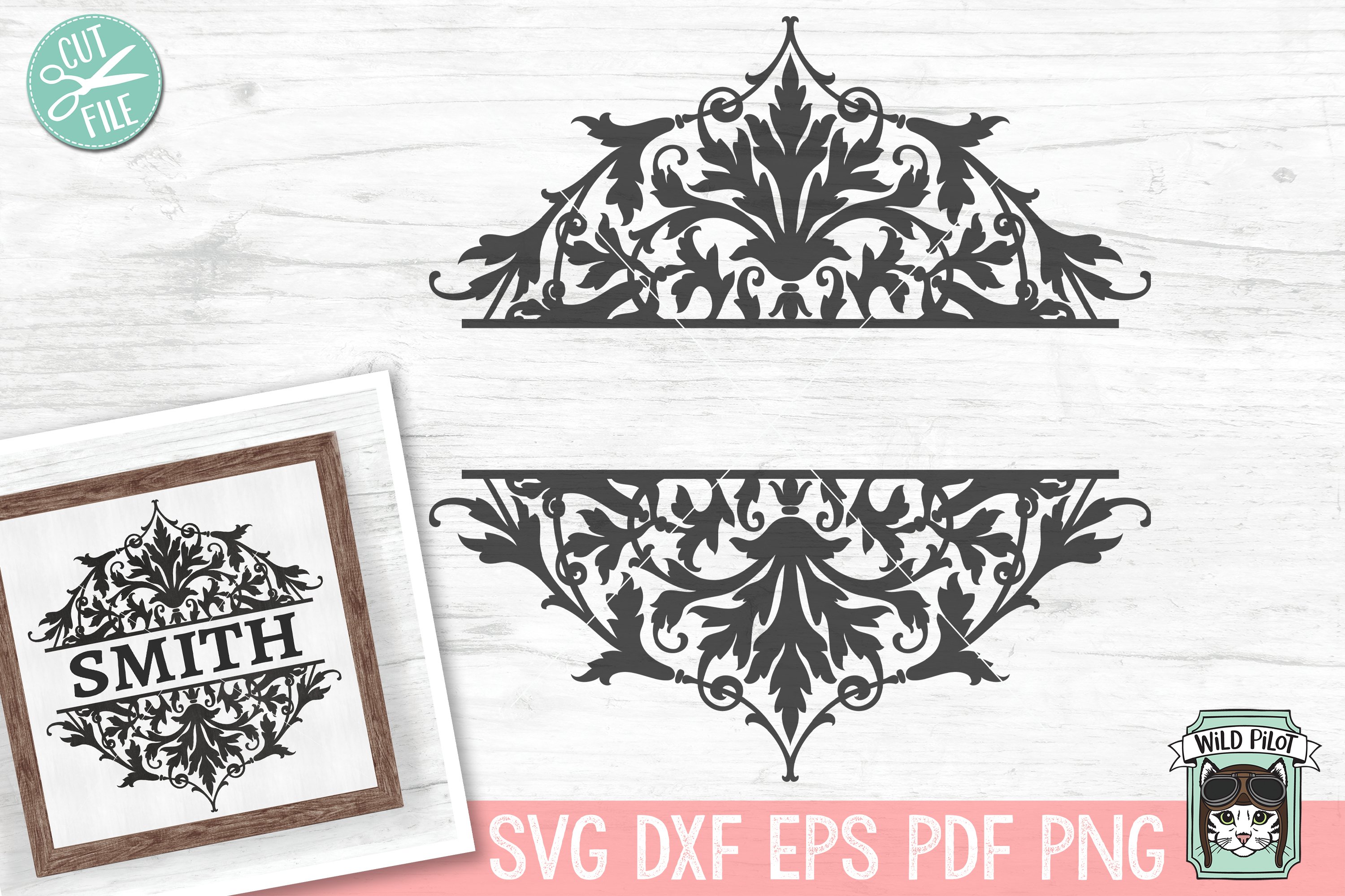 Monogram Frame SVG Cut File, Split Scroll Monogram Frame SVG (1156665 ...