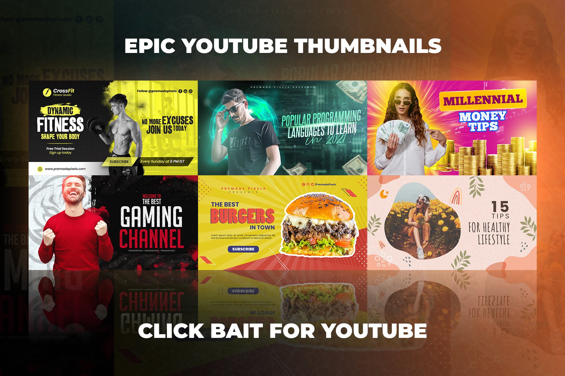 Youtube Thumbnail Template Set 1 Premade Pixels