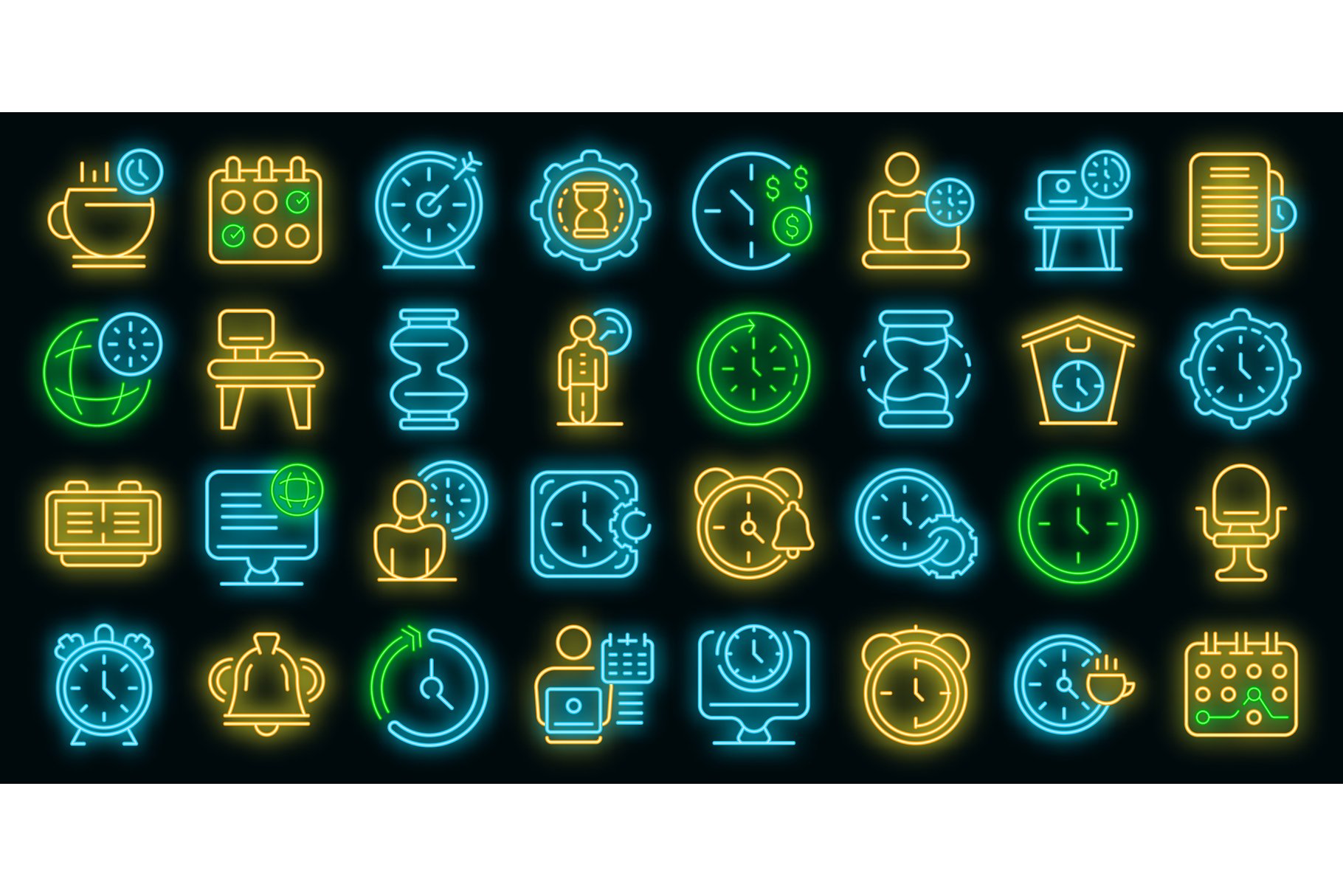 Flexible working hours icons set vector neon (1786273) | Icons | Design ...