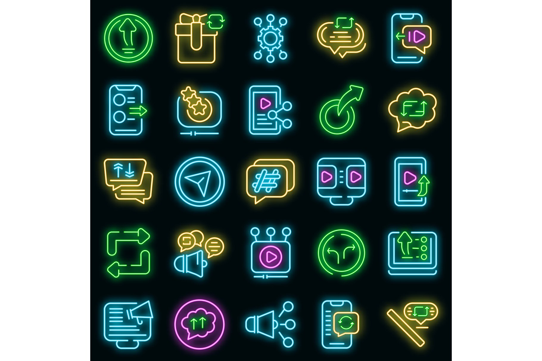 Repost icons set vector neon (1786278) | Icons | Design Bundles