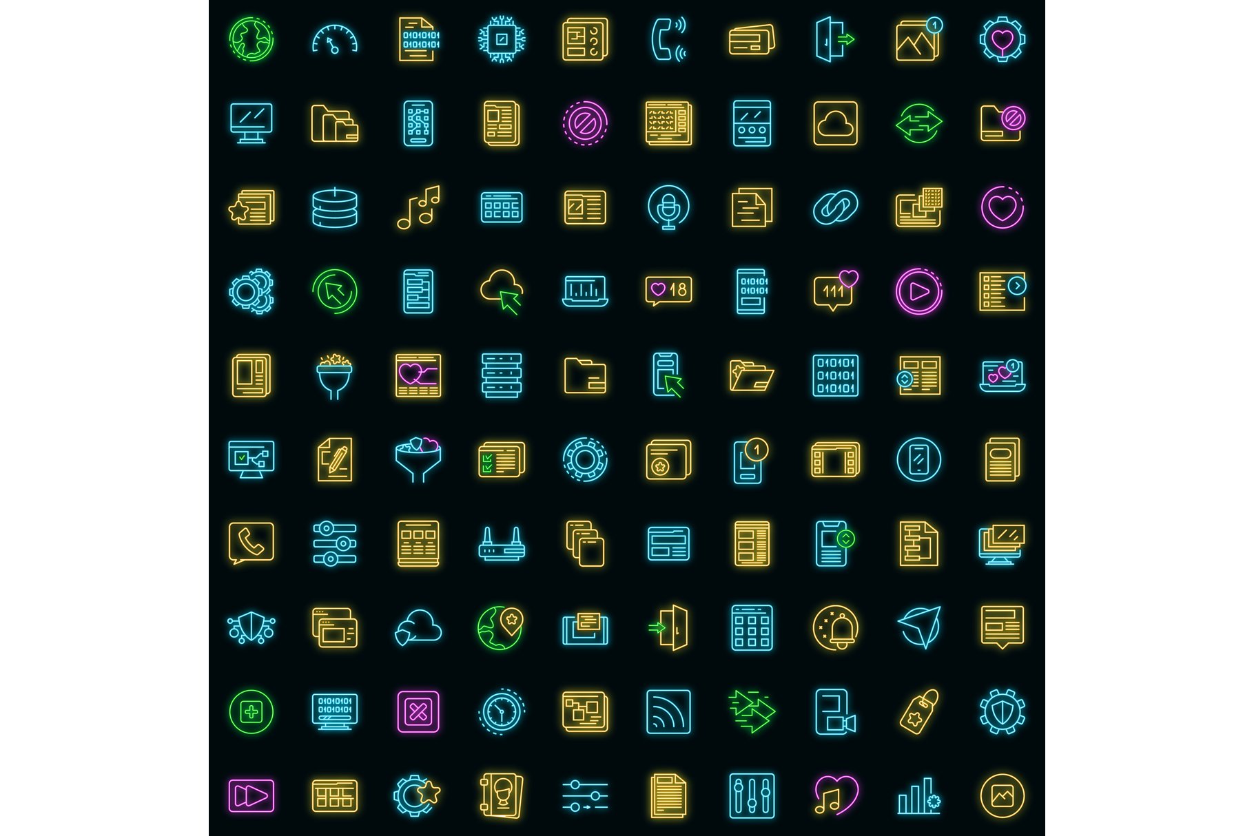 Interface icons set vector neon (1786318) | Icons | Design Bundles