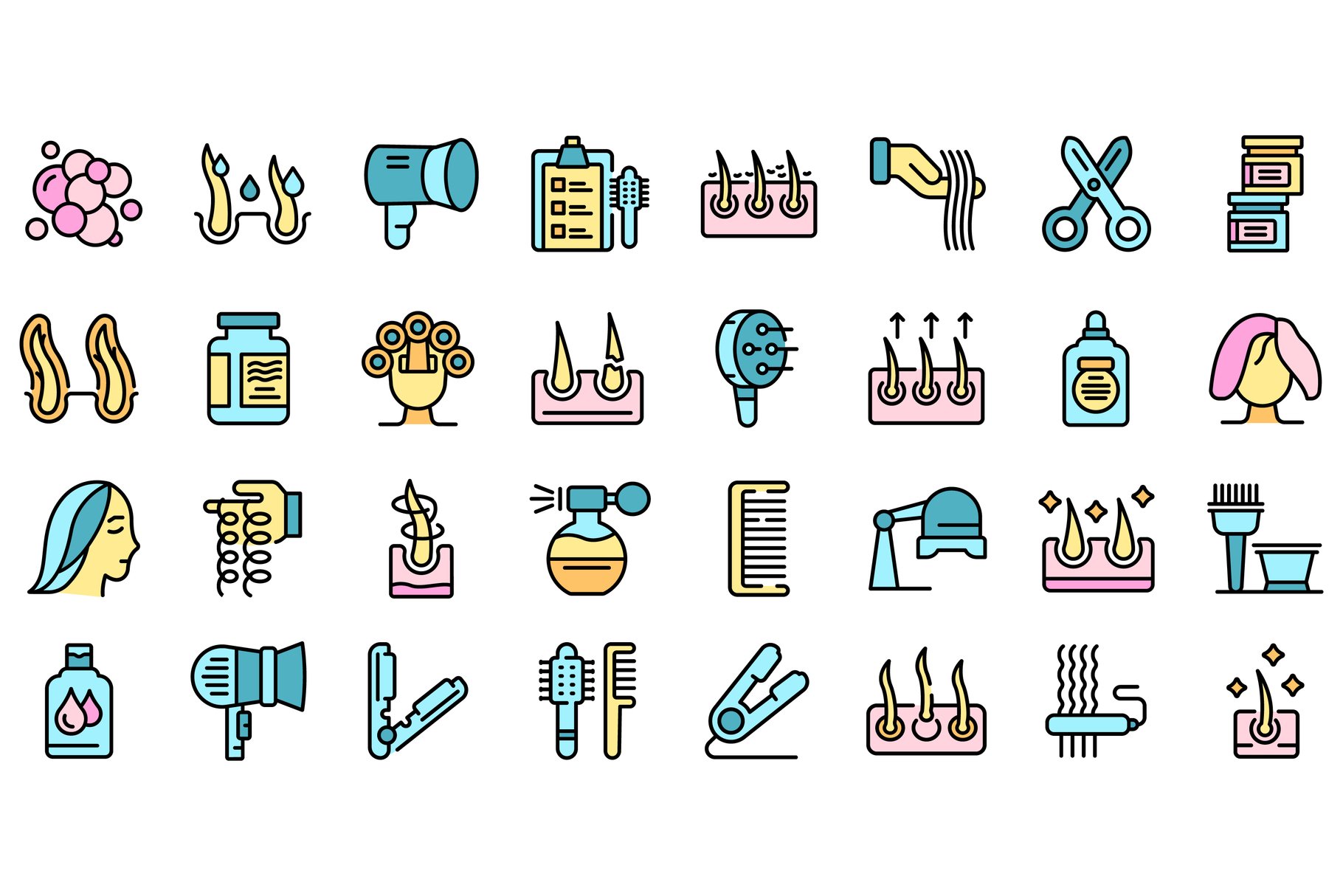 Curly hair icons set line color vector (1786692) | Icons | Design Bundles