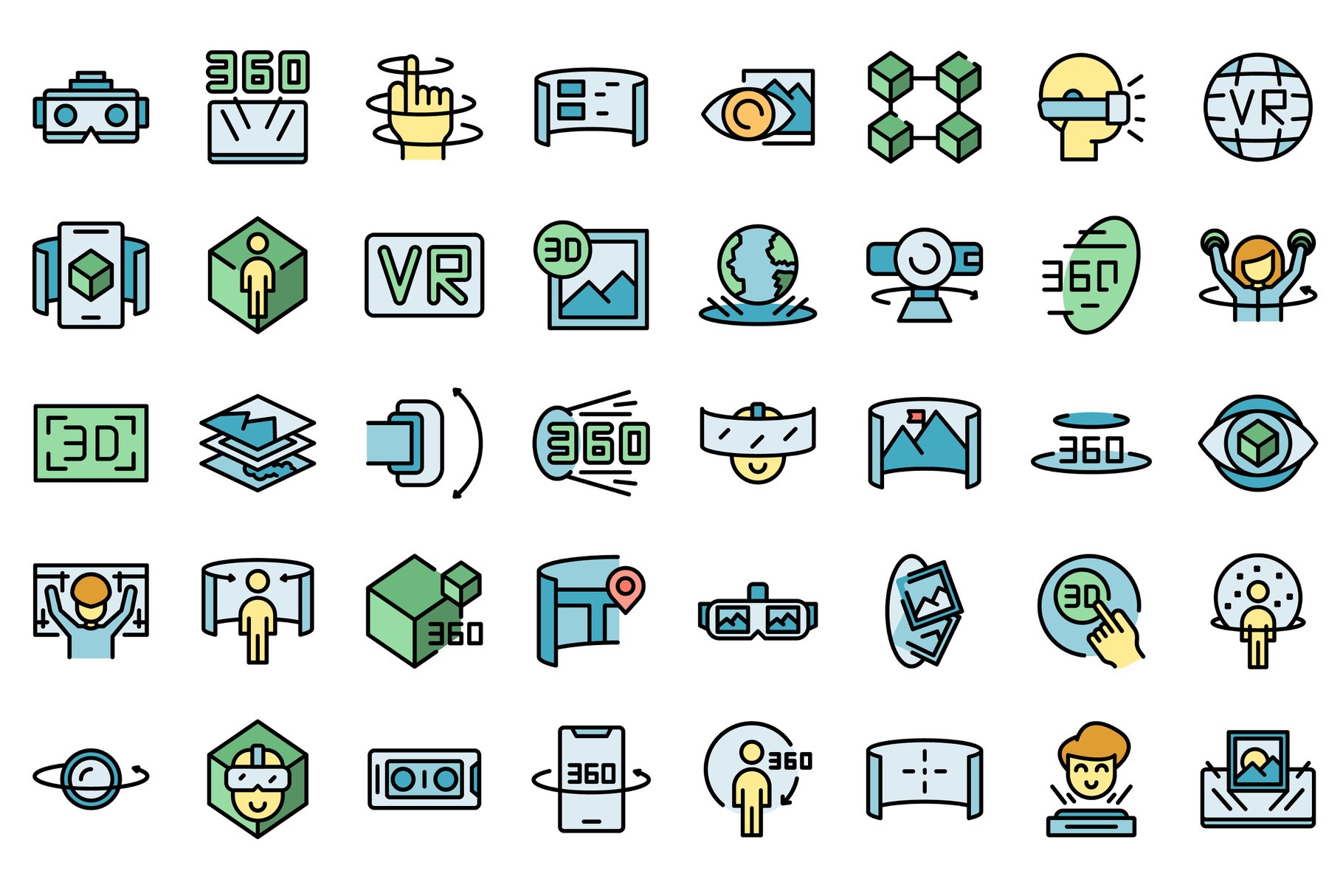 Virtual tour icons set vector flat (1786936) | Icons | Design Bundles