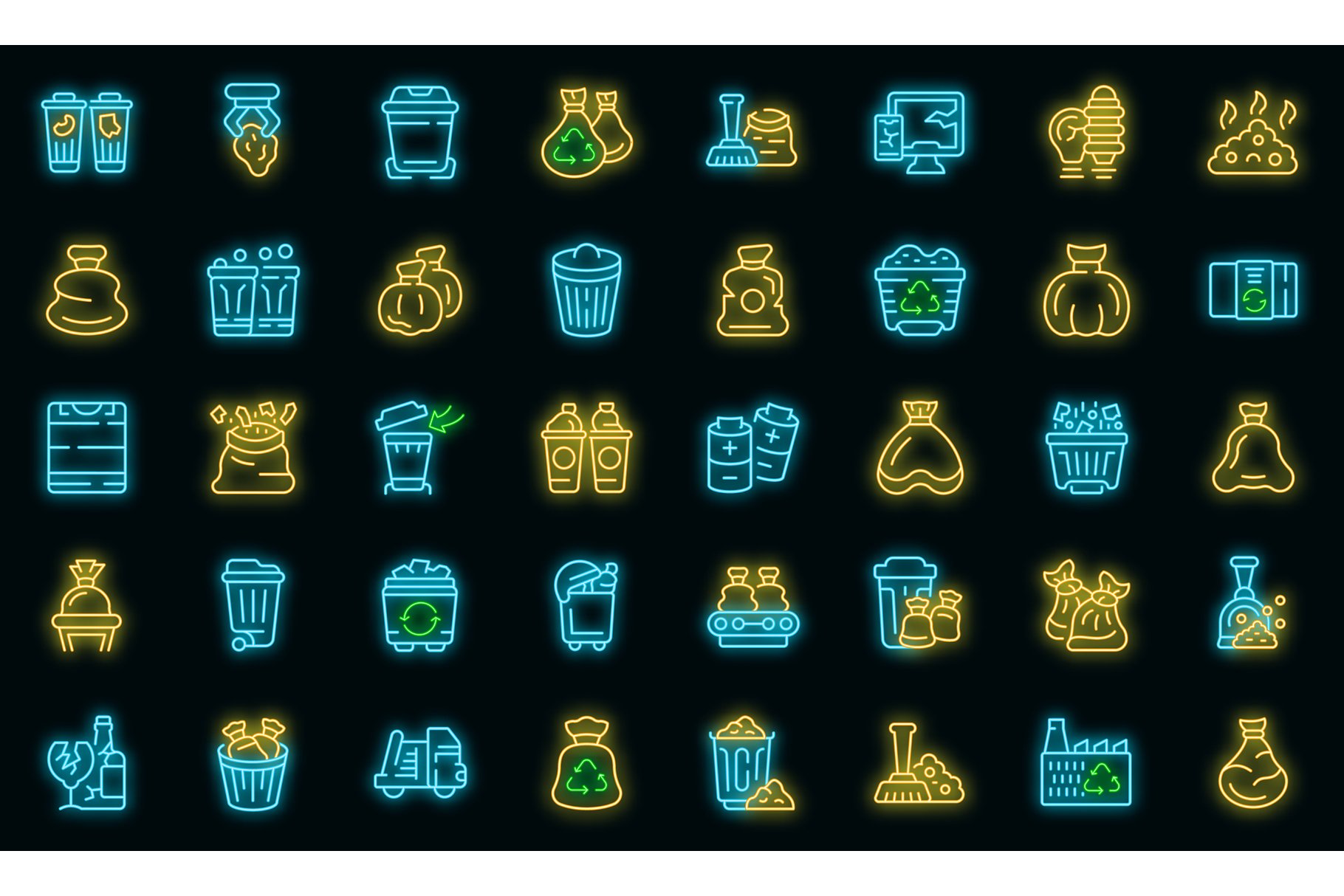 Bag for trash icons set vector neon (1787014) | Icons | Design Bundles