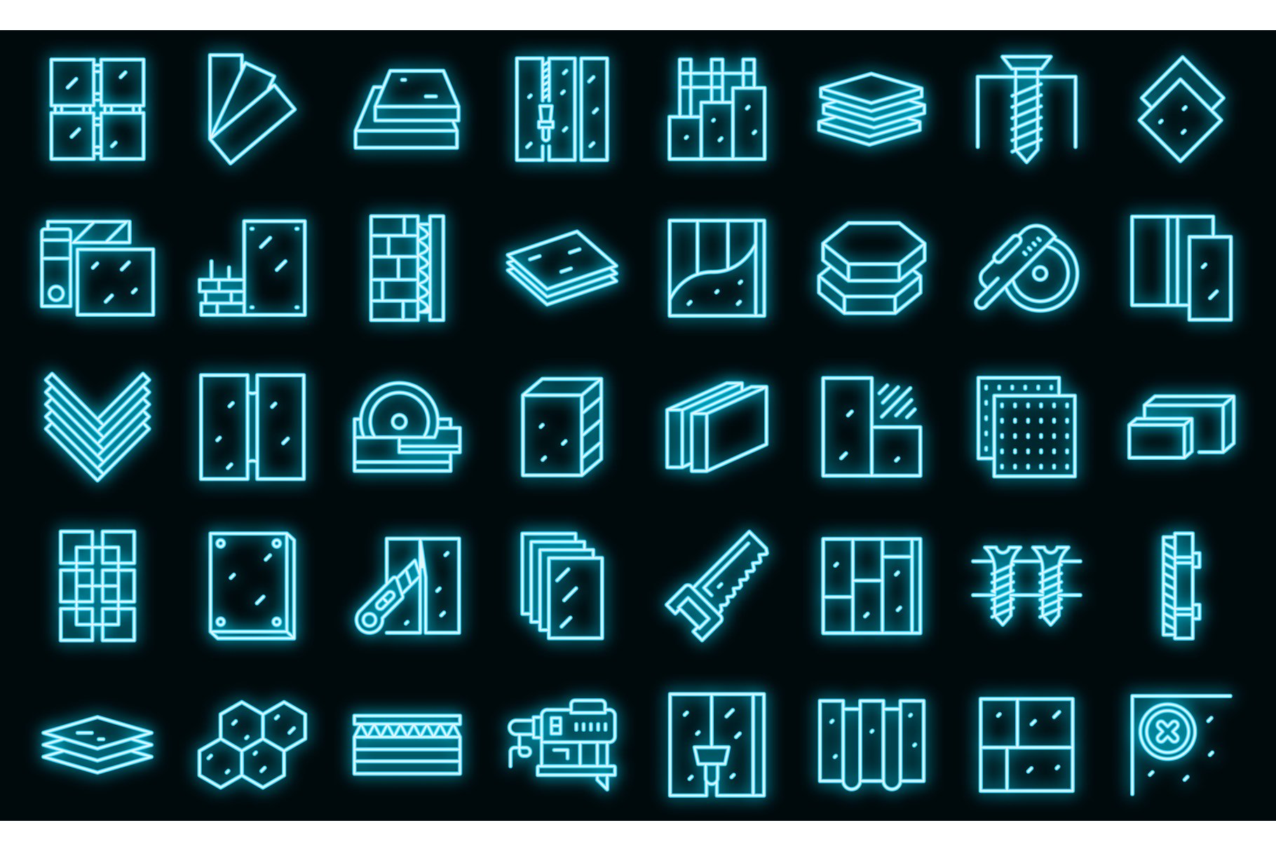 Drywall icons set vector neon (1787107) | Icons | Design Bundles