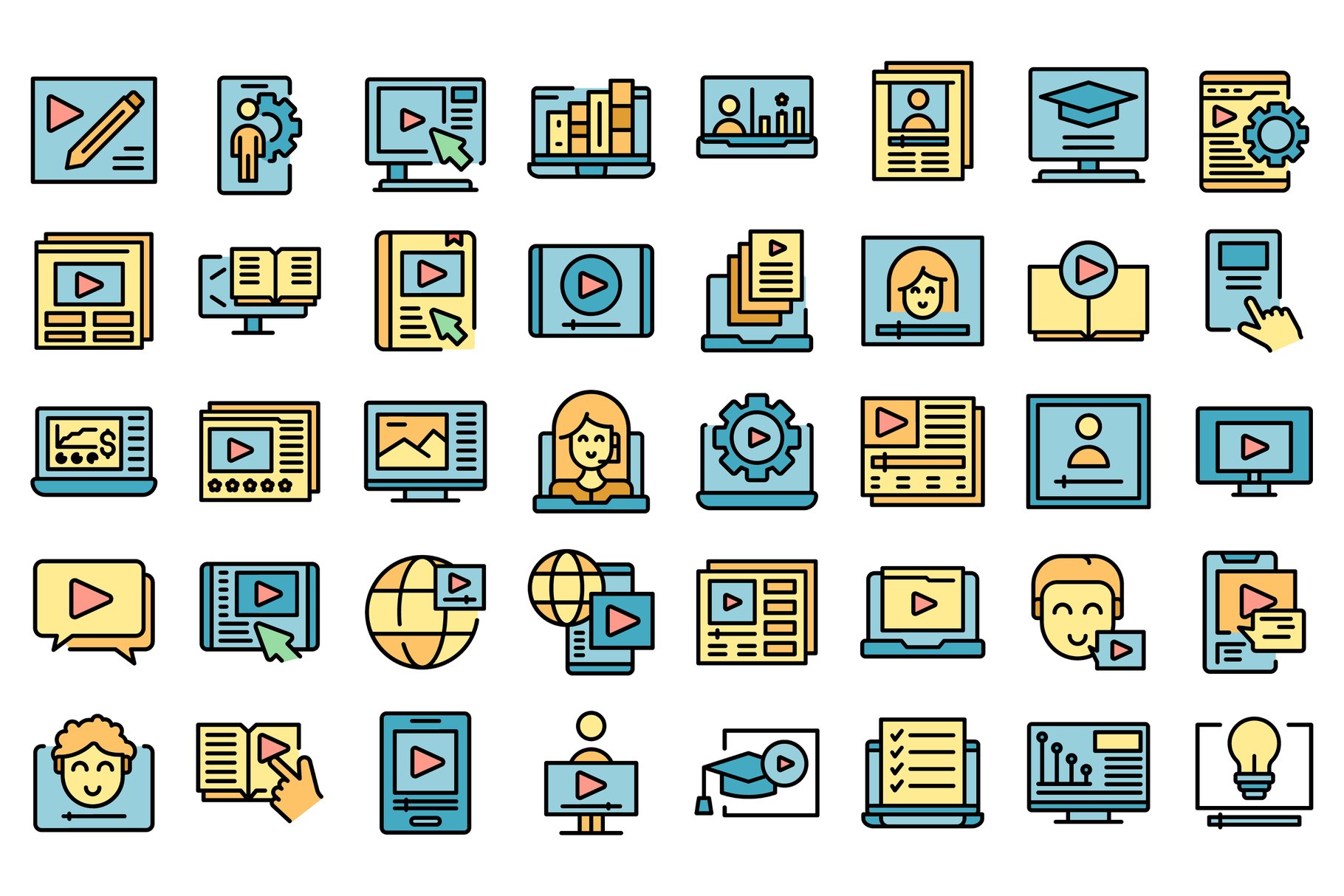 Video tutorial icons set vector flat (1787137) | Icons | Design Bundles