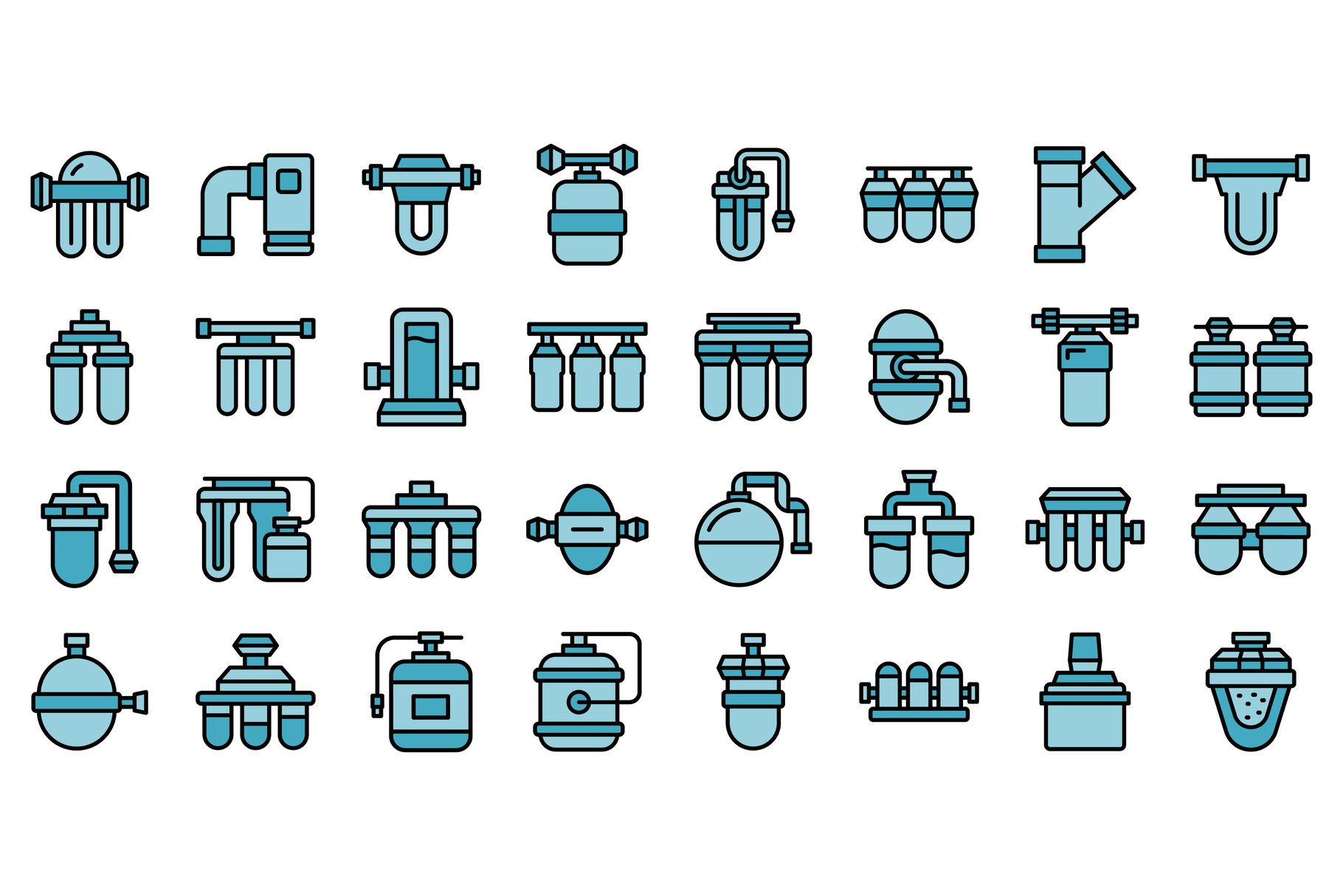 Reverse osmosis system icons set vector flat