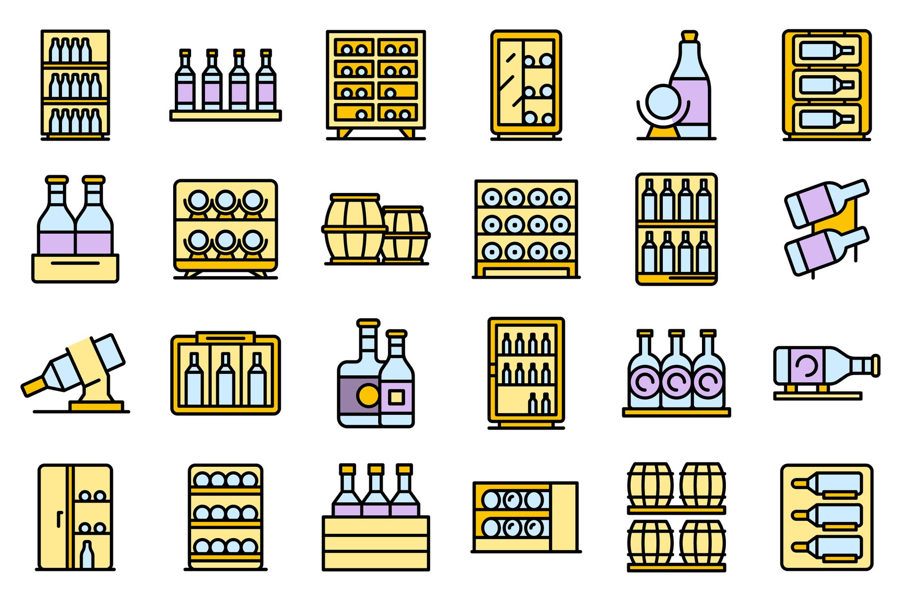 Wine cabinet icons set vector flat