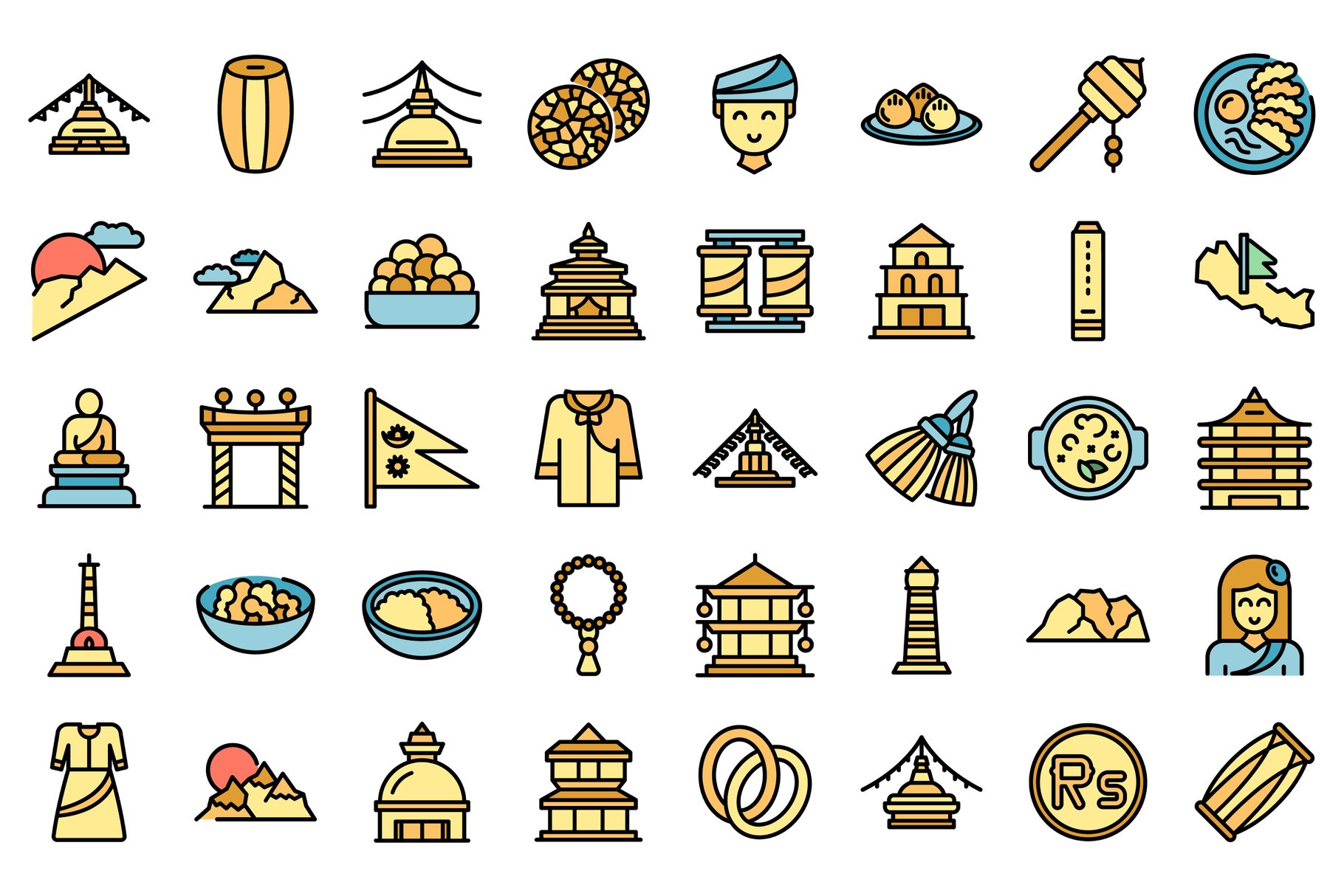 Kathmandu icons set vector flat (2212835) | Icons | Design Bundles