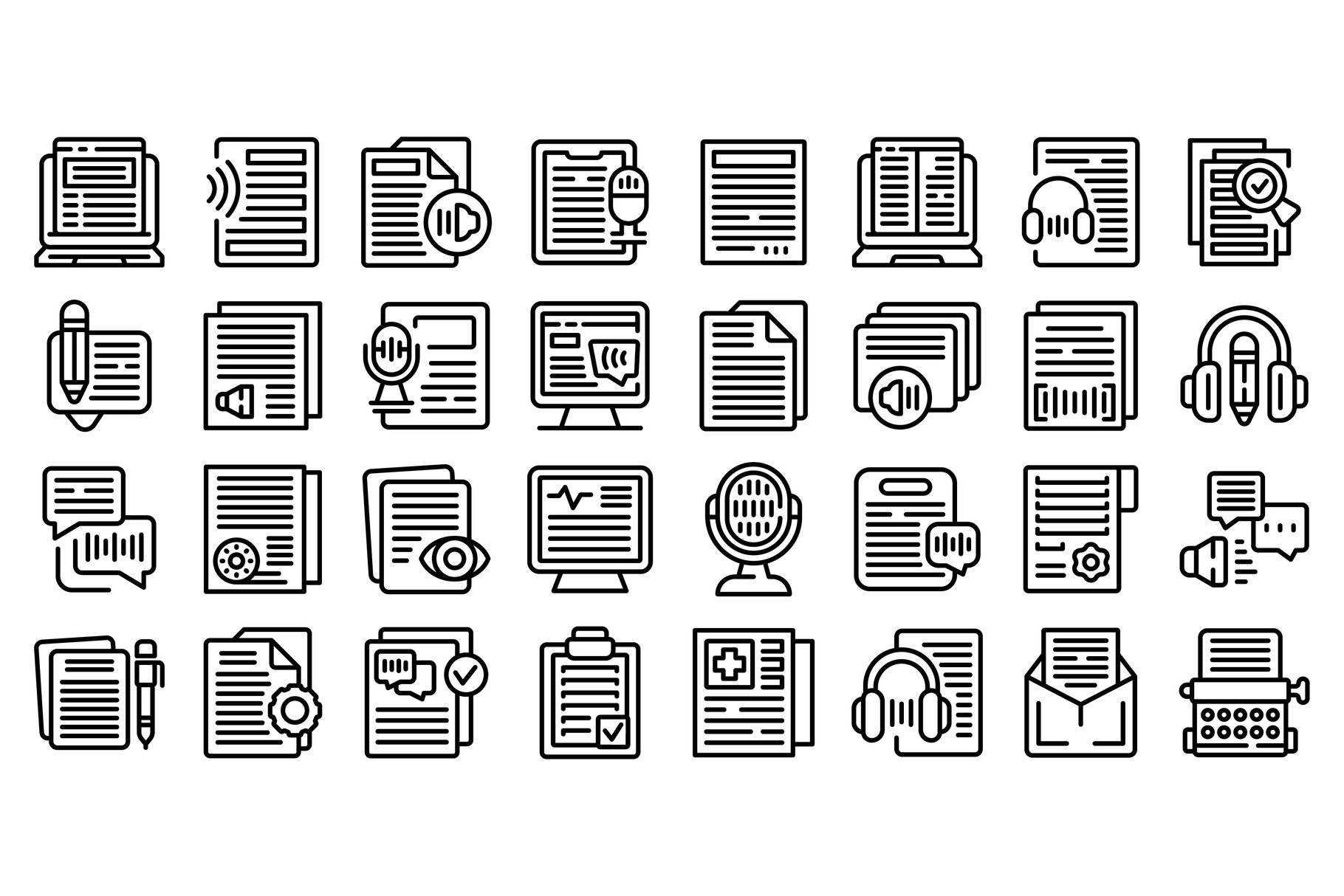 Transcription icons set outline vector. Court career (2288302) | Icons ...