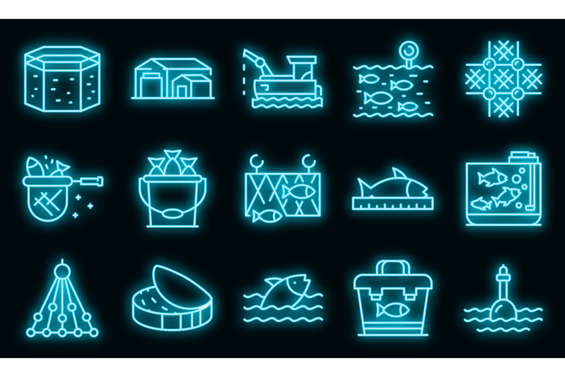 Fish farm icons set vector neon (1449535) | Icons | Design Bundles