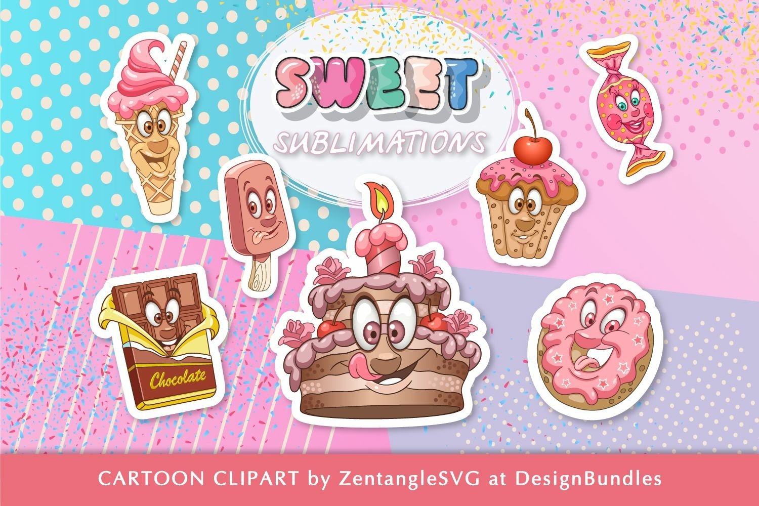 Sweets Clipart bundle, Funny Dessert, Cute Birthday Clip Art