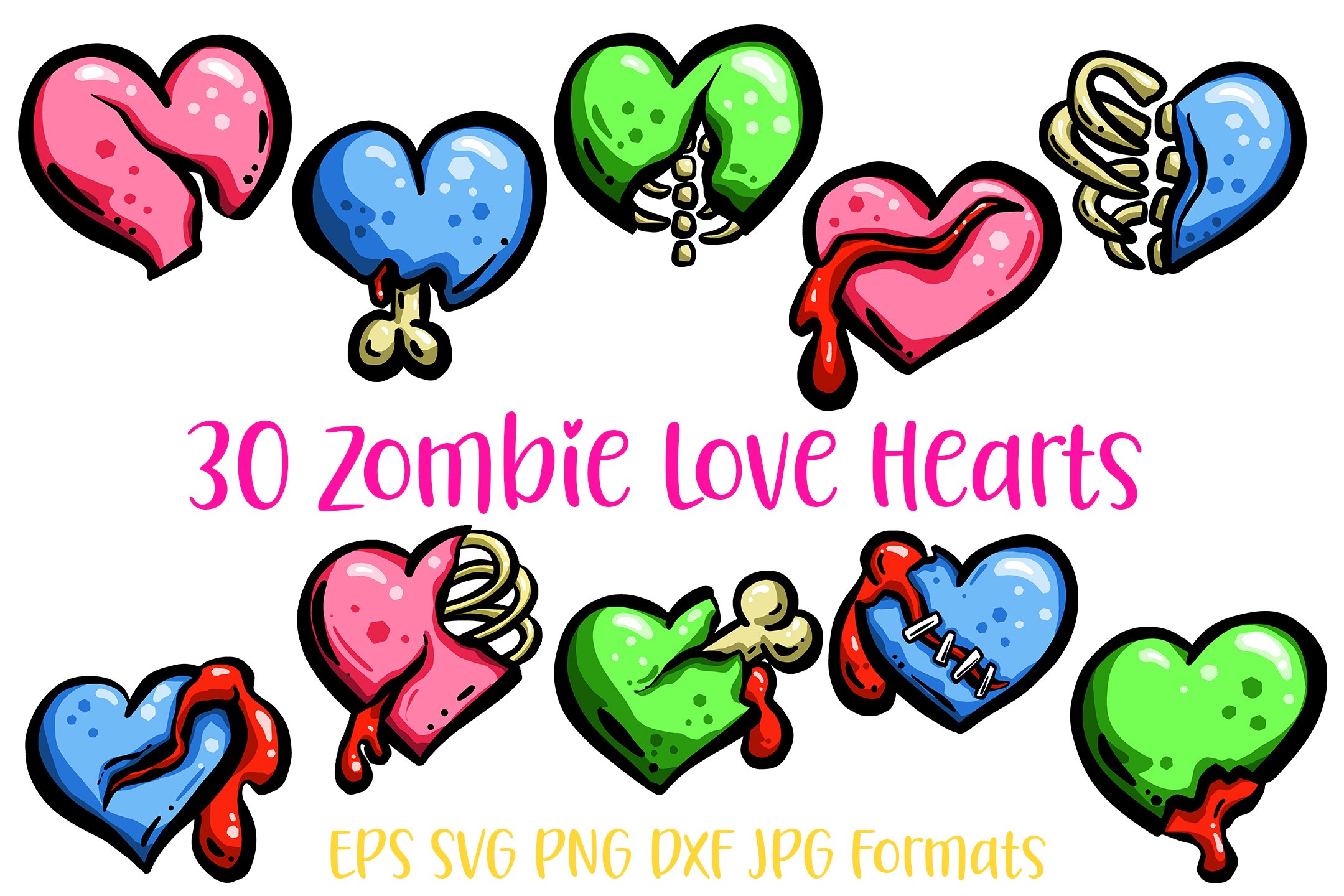 Zombie Love Hearts green Halloween Valantines Day Cartoon
