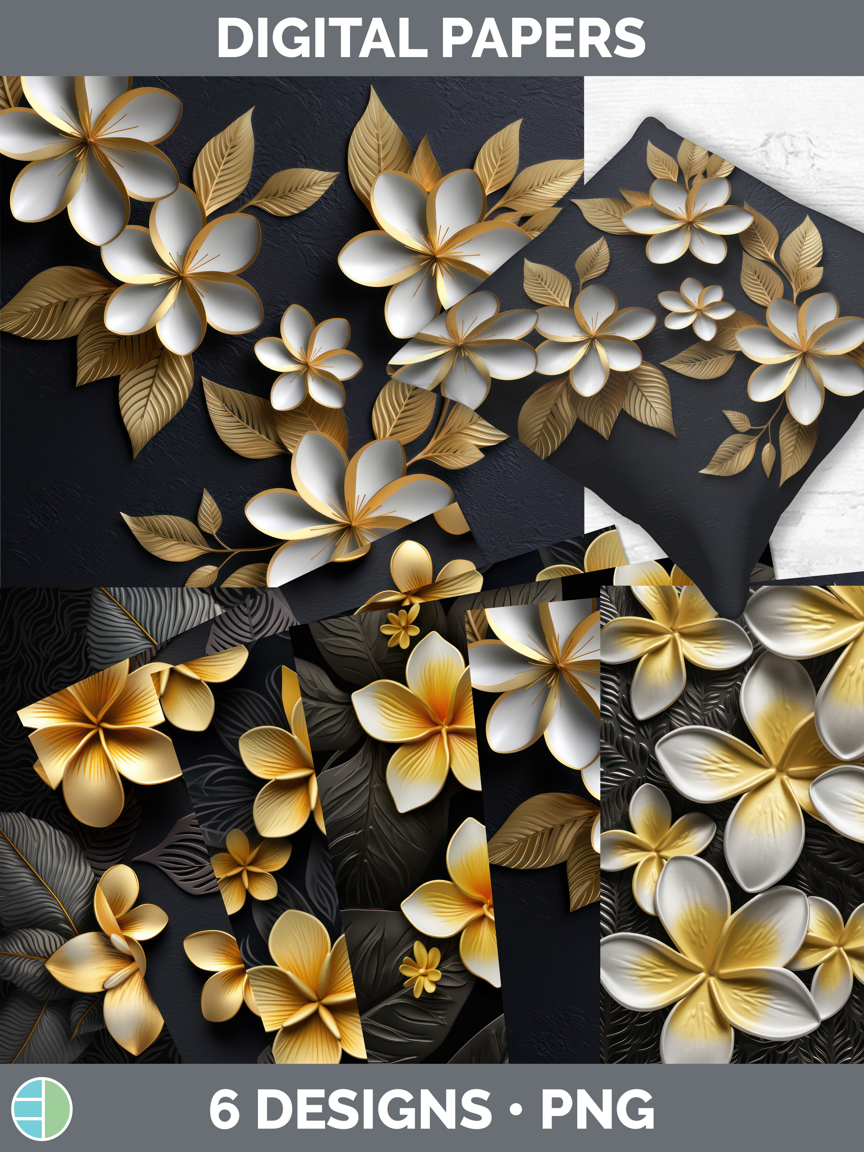 3D Elegant Plumeria Flowers Paper Backgrounds | Digital Scra