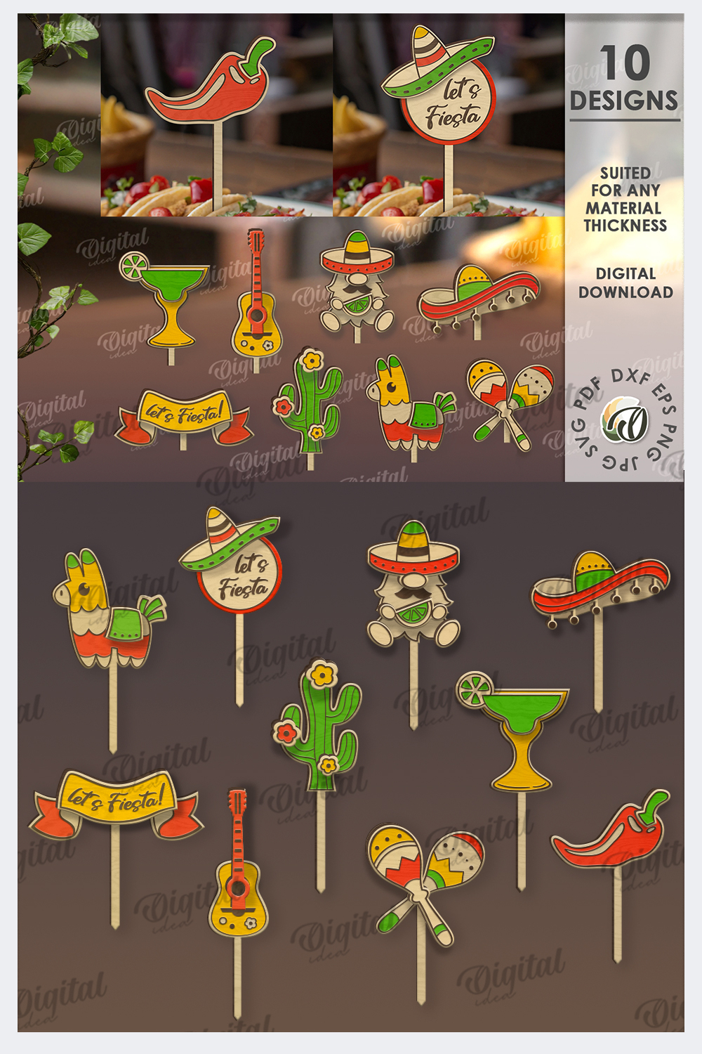 Cinco De Mayo Topper Bundle Laser Cut. Wooden Mexican Topper