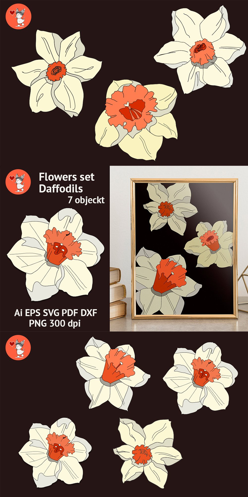 Flowers set. Daffodils