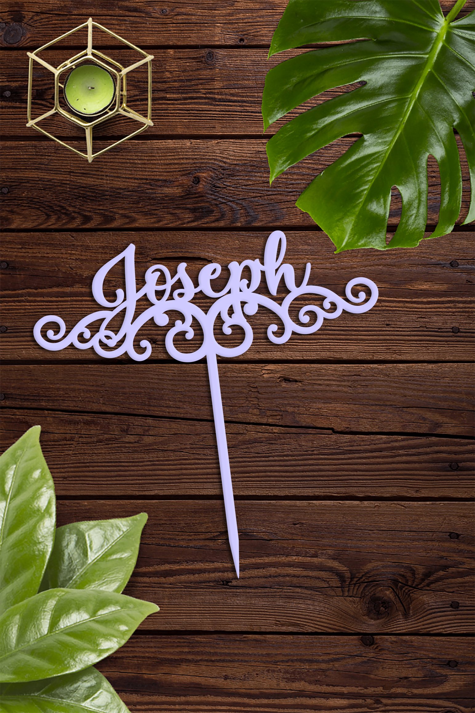 Joseph. Name topper for a birthday cake. Laser cutting.