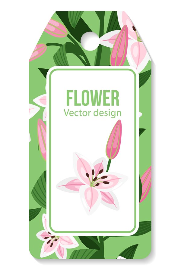 Tag with lilies flower pattern