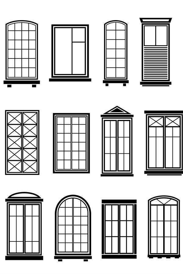 Window frames. Vintage framing windows, blank decorative gla